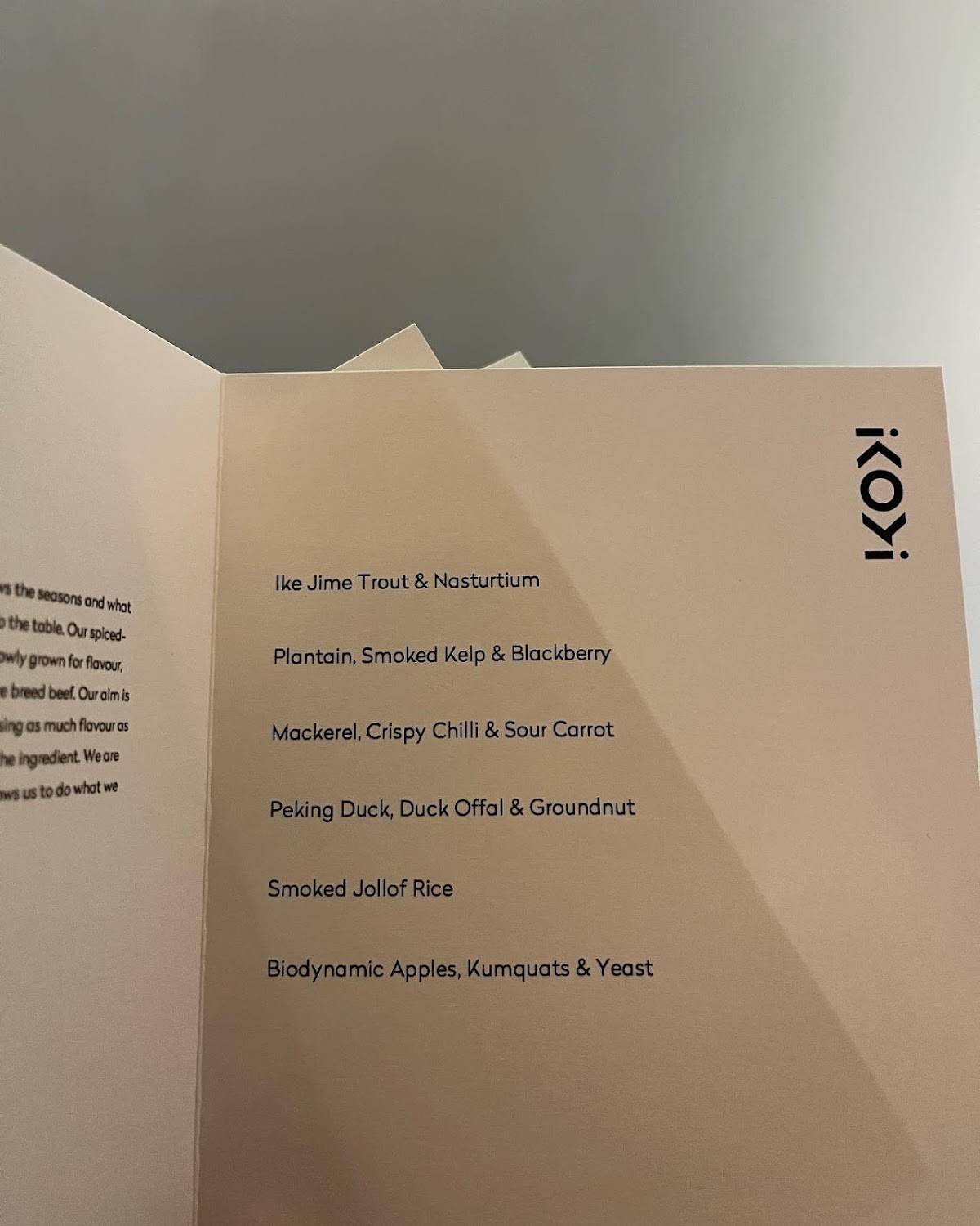 Menu at Ikoyi pub & bar, London, 180 Strand