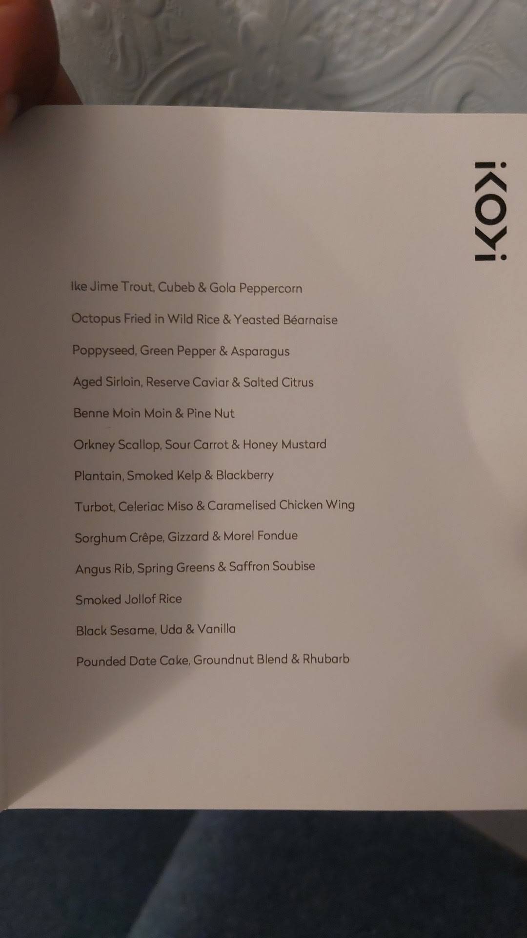 Menu at Ikoyi pub & bar, London, 180 Strand
