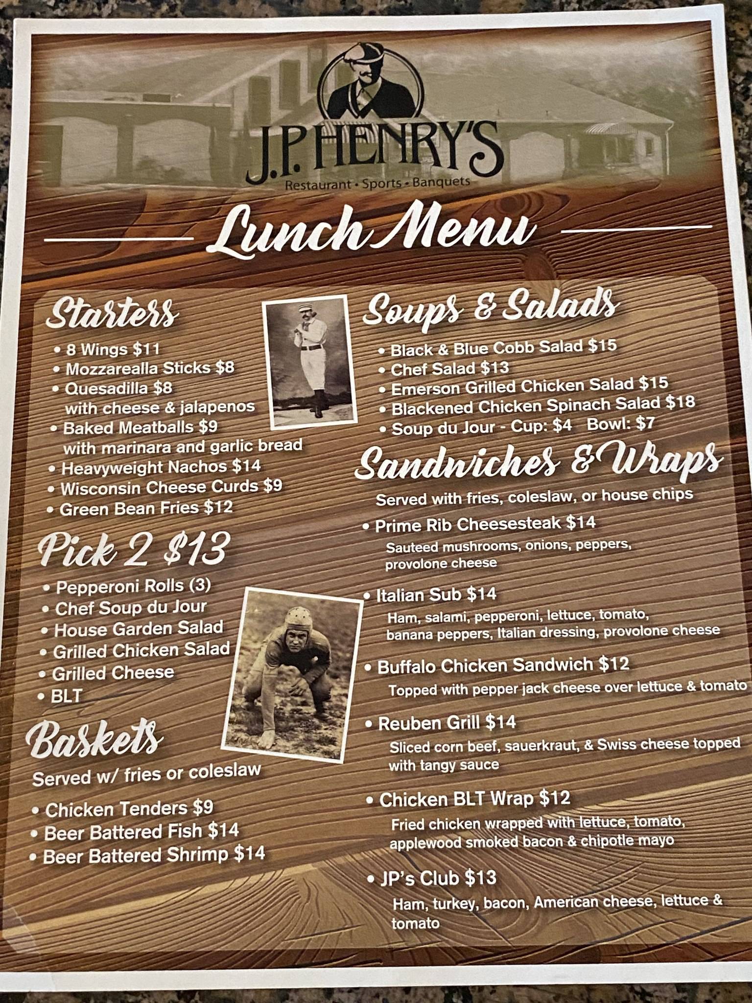Menu at J.P. Henry's Restaurant, Parkersburg