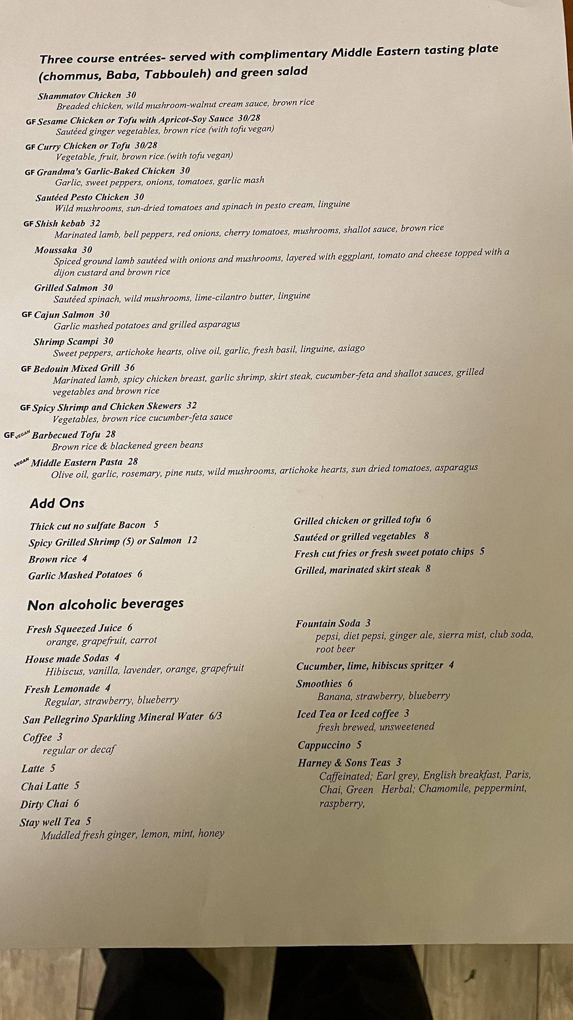 Menu at Joshua's Cafe, Woodstock