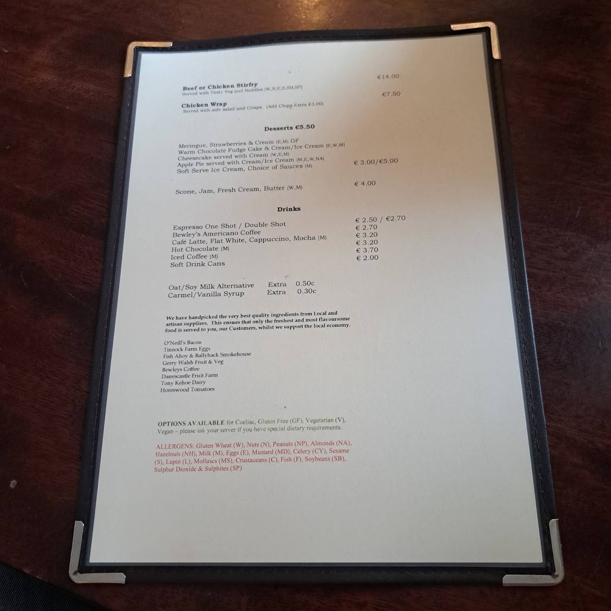 Menu at Kings Bay Inn pub & bar, Arthurstown