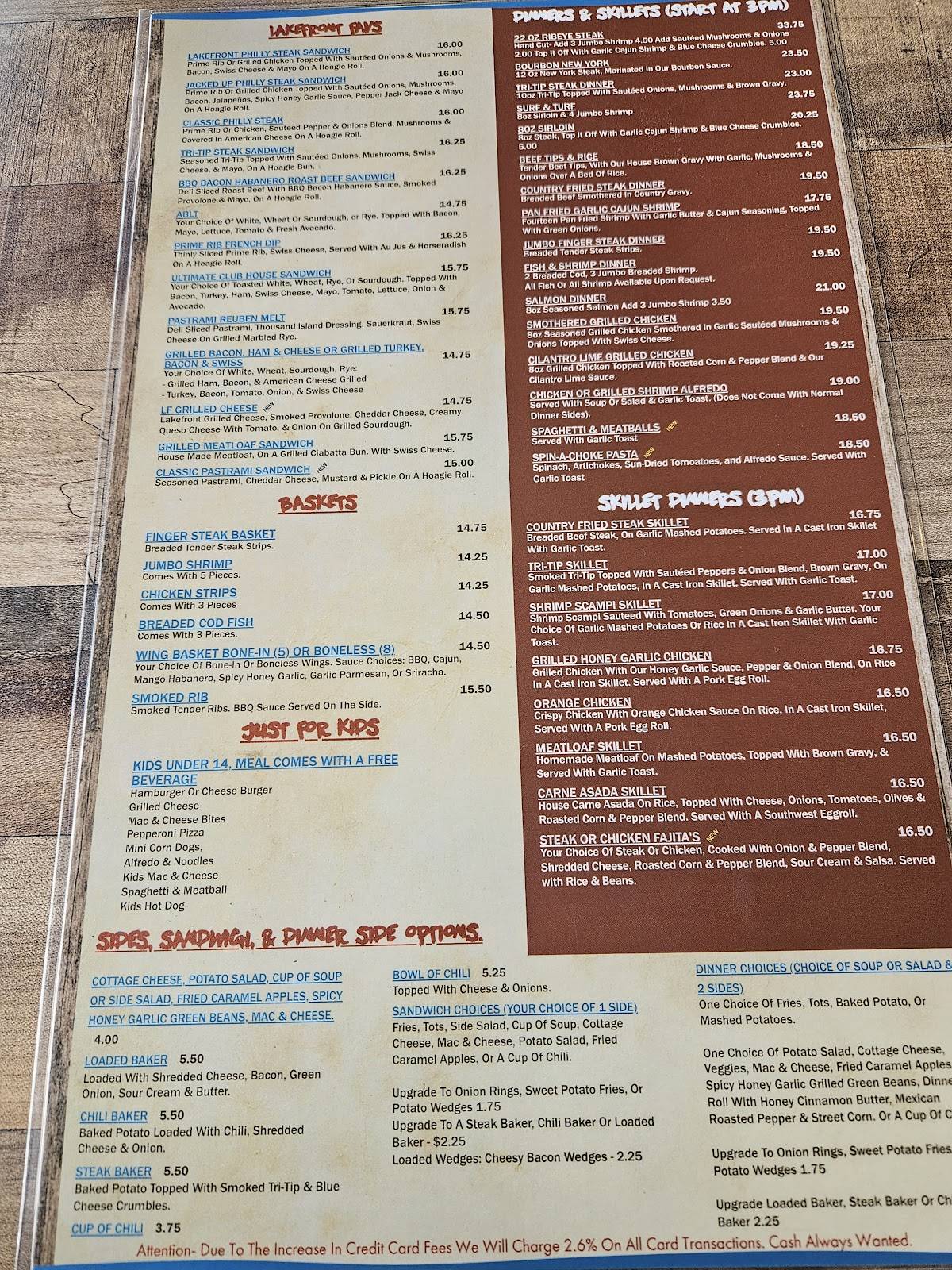 Menu at Lakefront Bar & Grill, Cascade