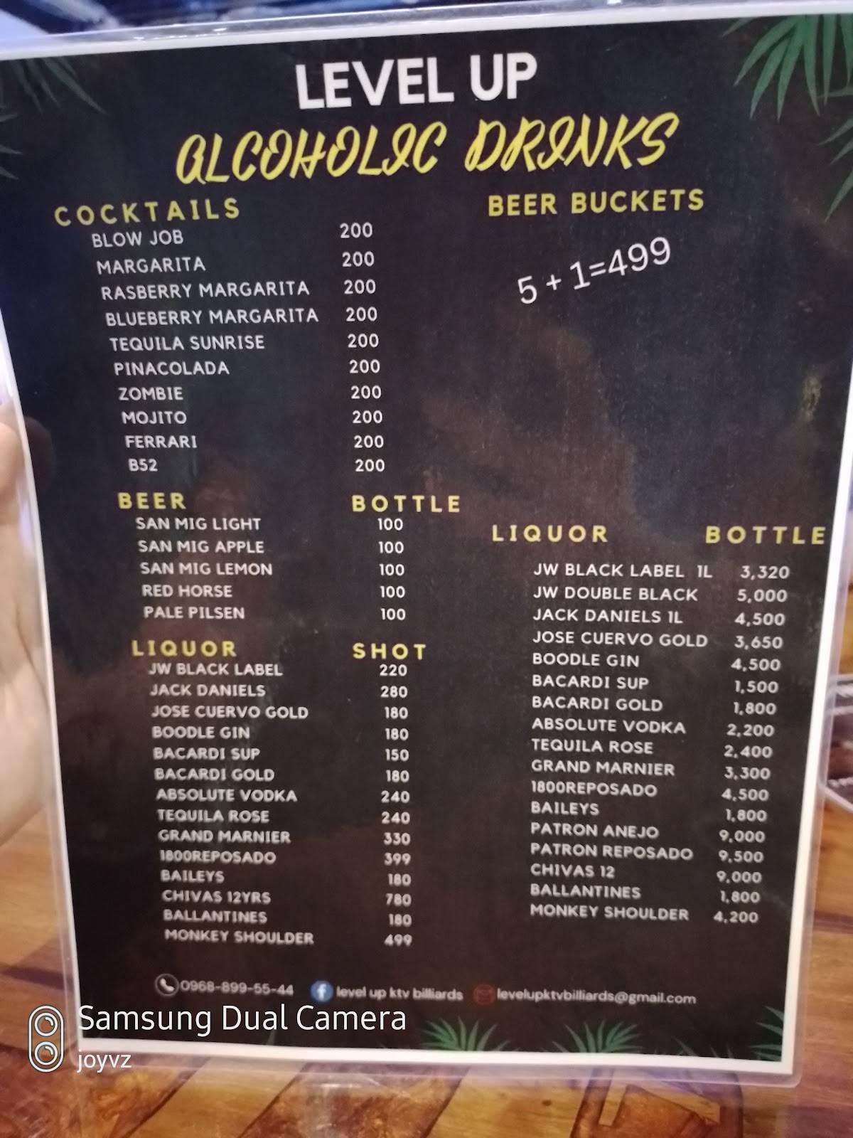 Menu at Level Up KTV Billiards pub & bar, Quezon City
