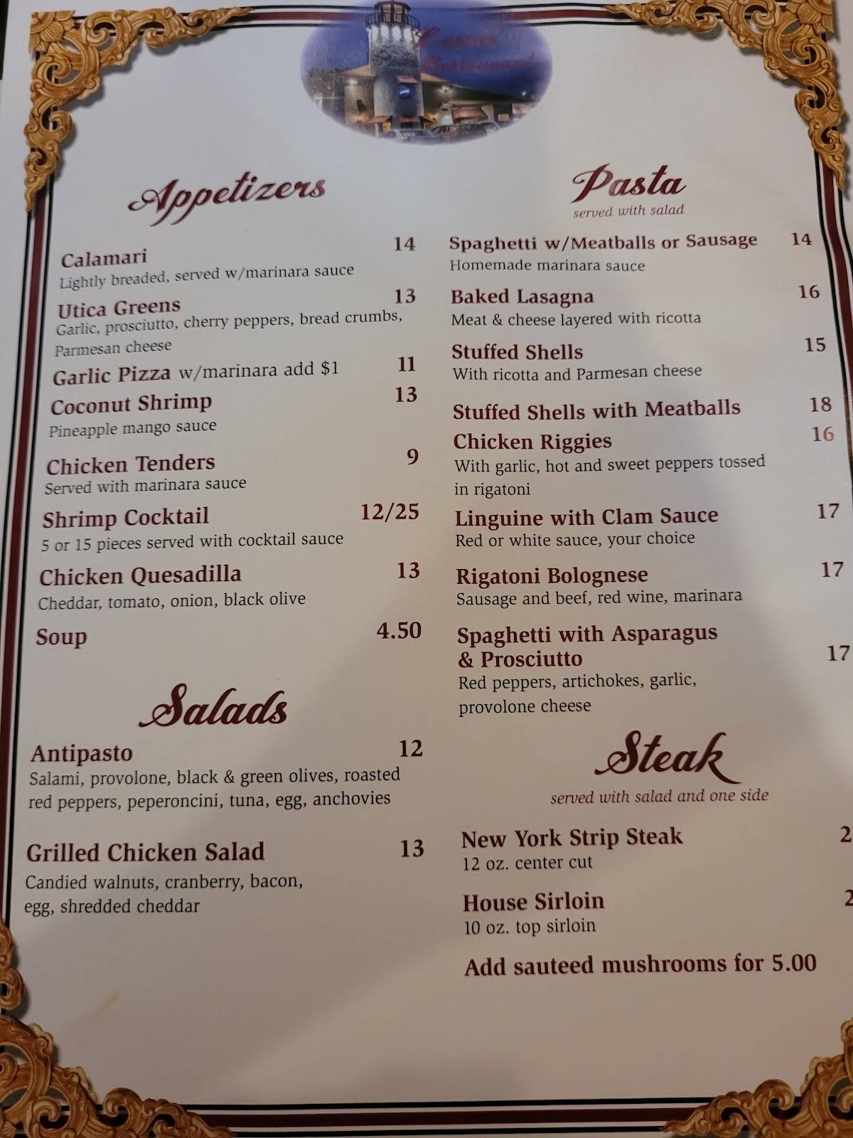 Menu at Lewis' Restaurant, Sherburne