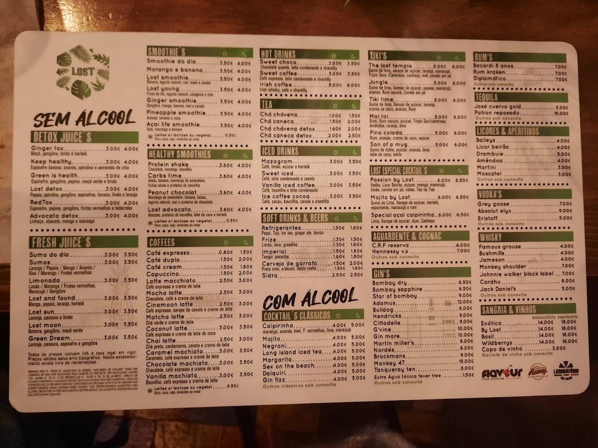 Menu em Lost Seixal restaurante, Amora