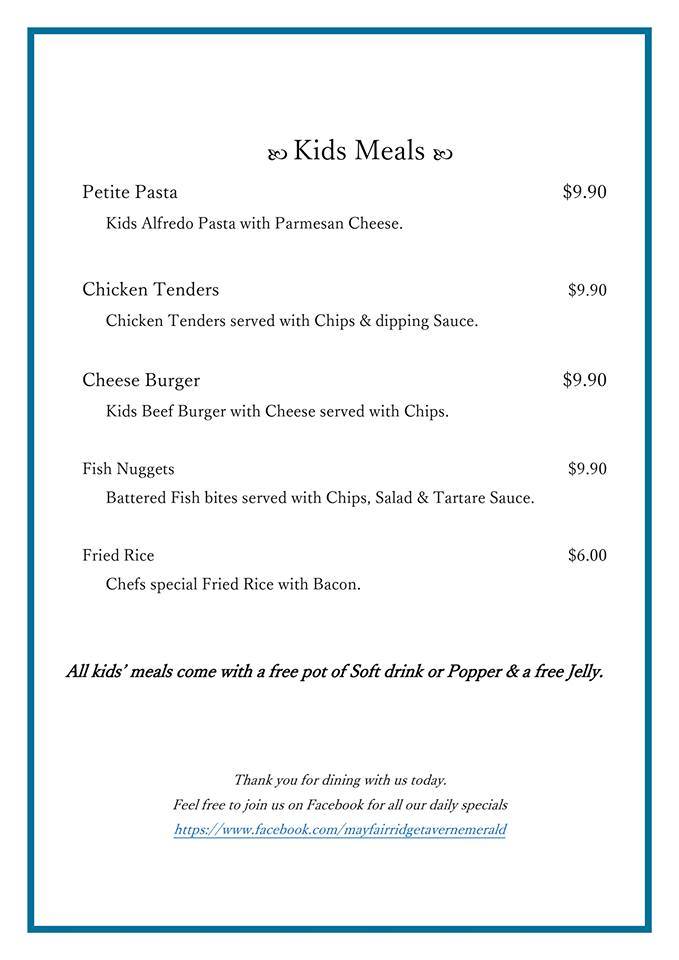 Menu at The Mayfair Emerald pub & bar, Emerald