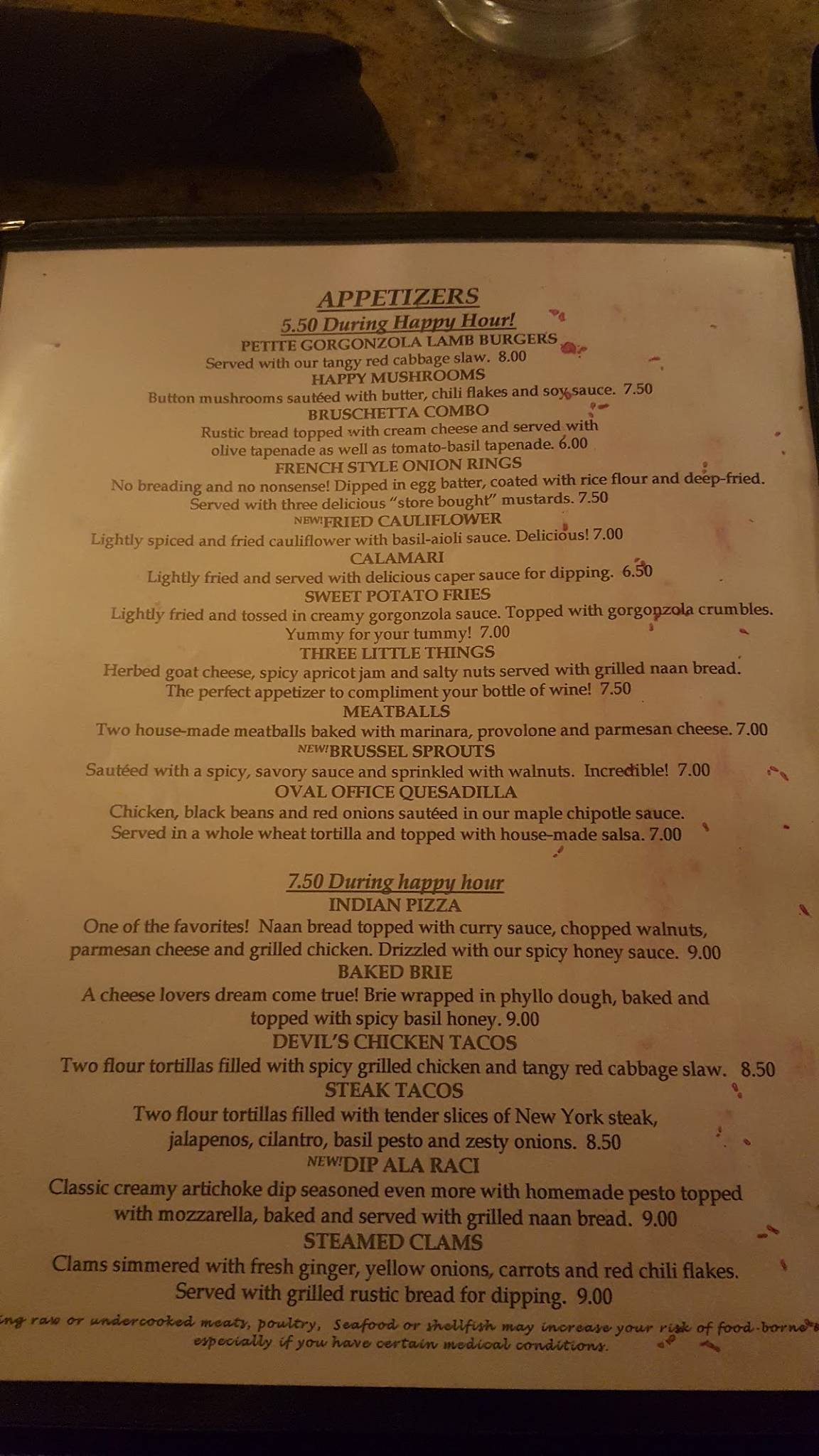 Menu at Oval Office pub & bar, Post Falls