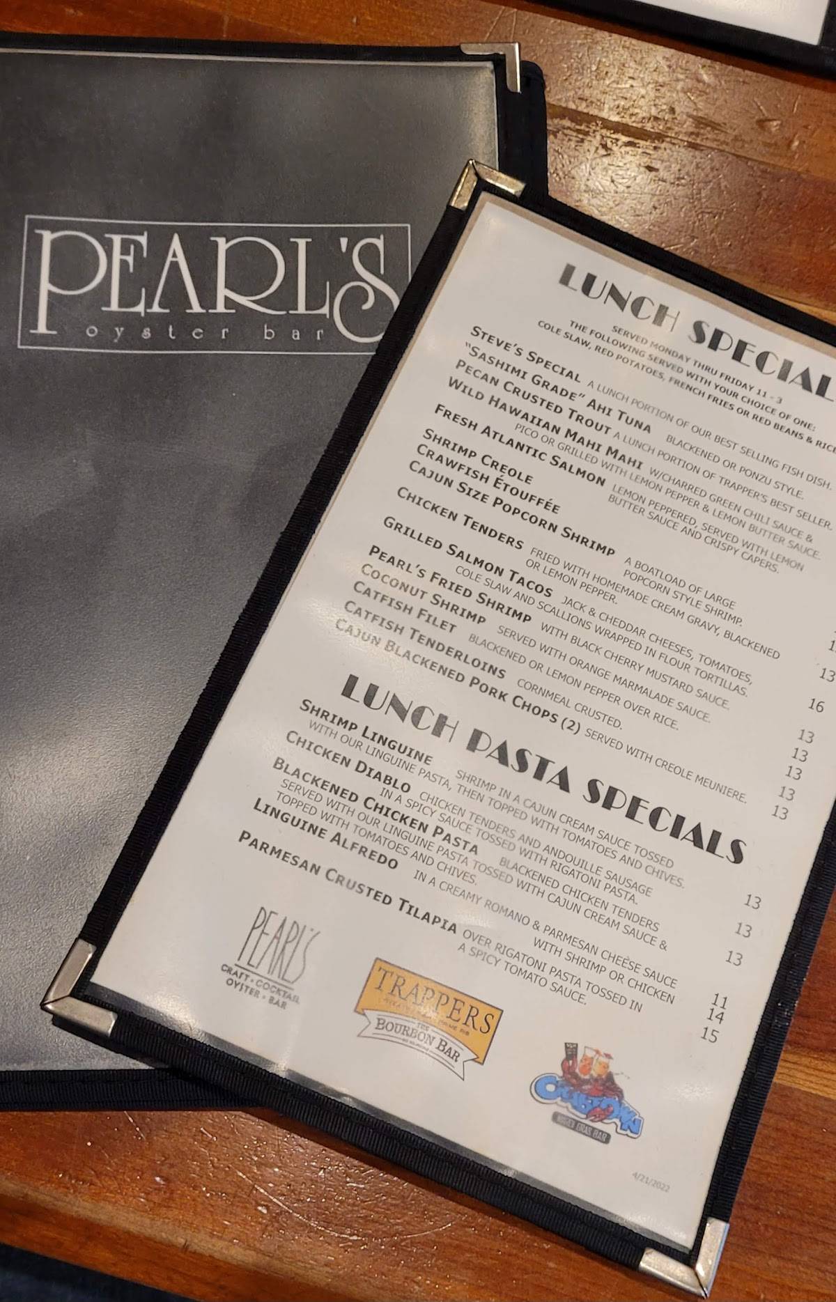 Menu at Pearl's Oyster Bar, Oklahoma City, N Classen Blvd