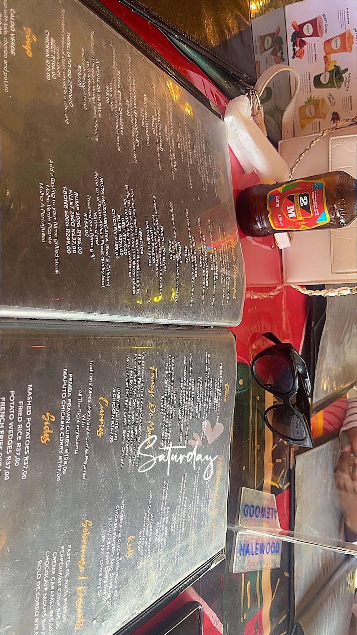 Menu at Pemba Mozambican Restaurant, Hartbeespoort