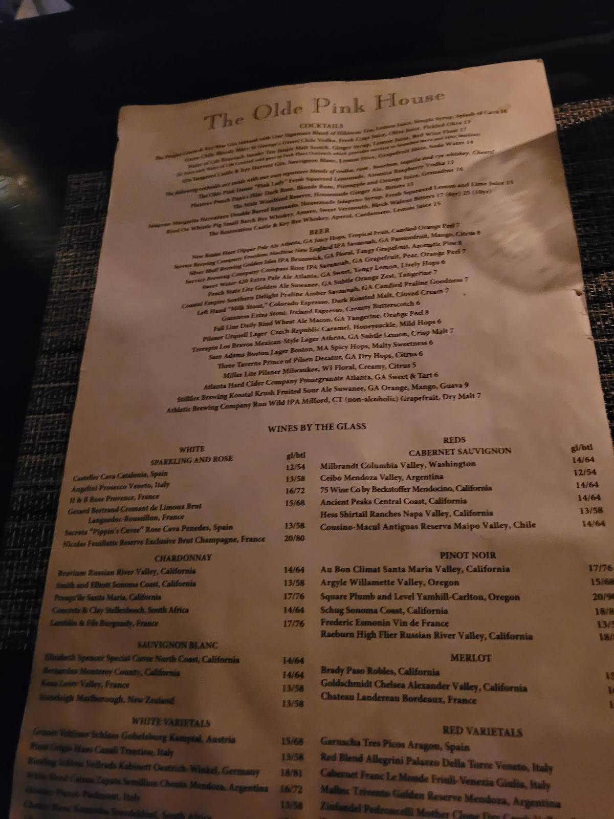 Menu at Planters Tavern pub & bar, Savannah, 23 Abercorn St