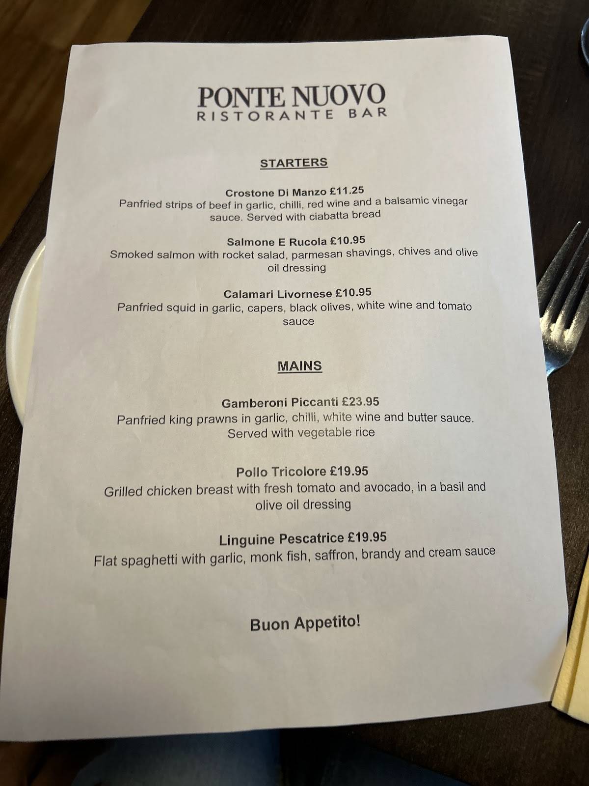 Menu at Ponte Nuovo pub & bar, Croydon, 86-88 High St
