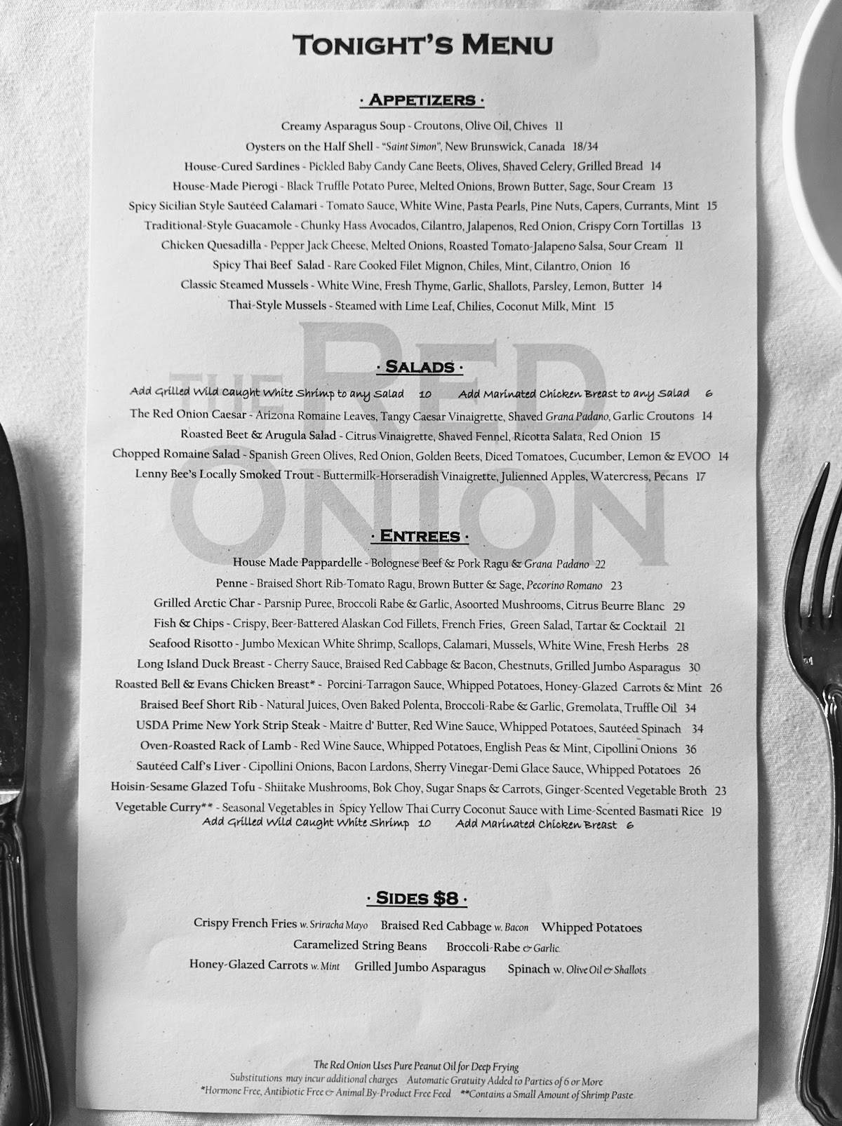 Menu at The Red Onion pub & bar, Woodstock