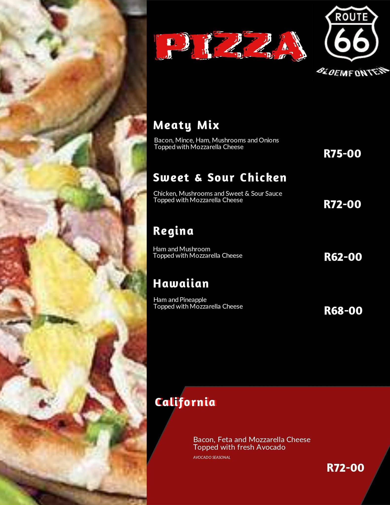Menu at Route 66 Bar & Restaurant, Bloemfontein
