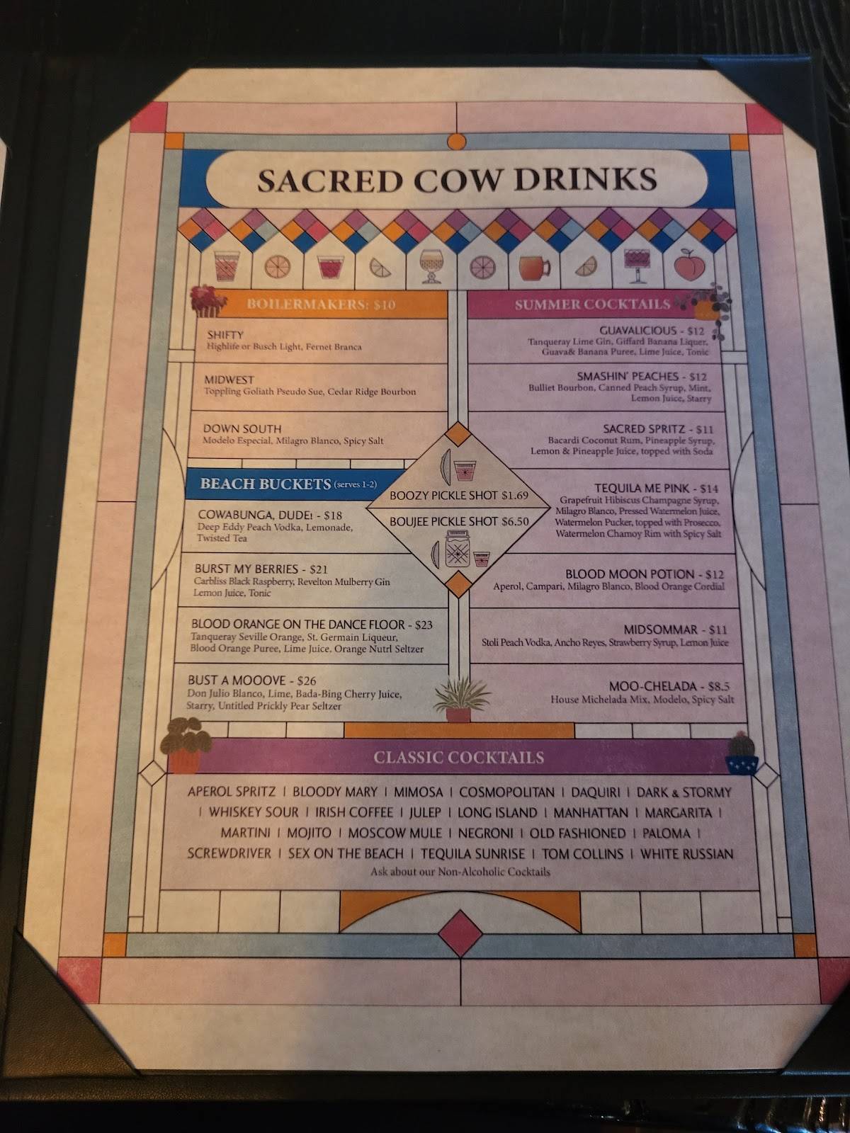 Menu at Sacred Cow Tavern pub & bar, Cedar Rapids