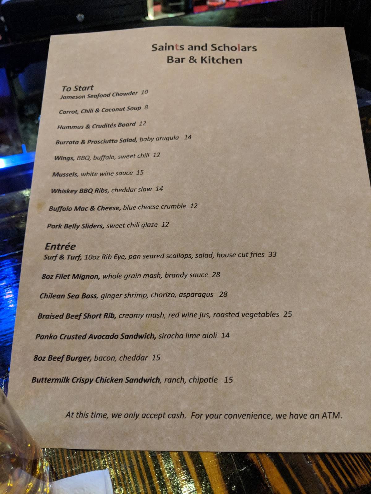 Menu at Saints & Scholars pub & bar, Yonkers