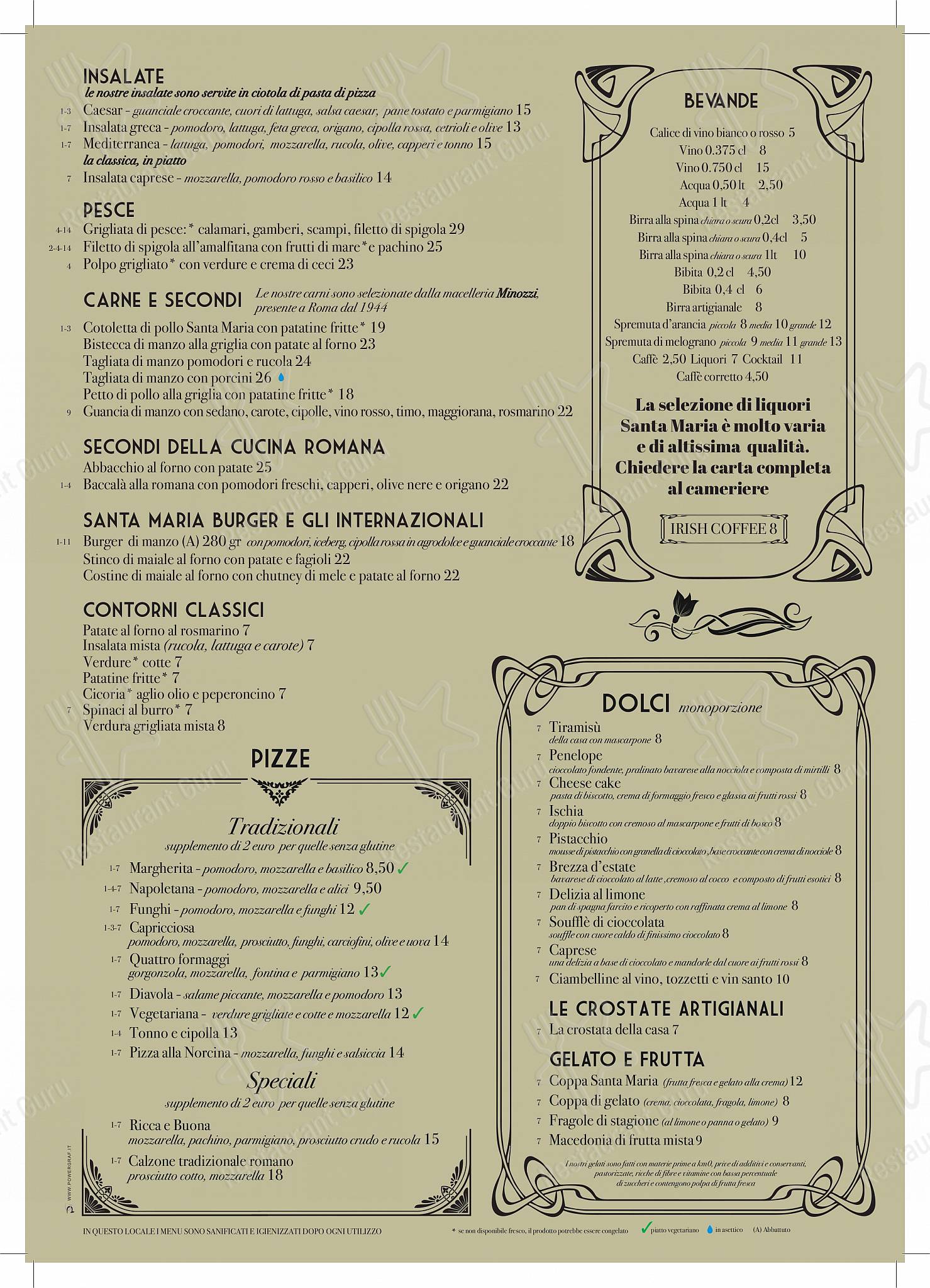 Menu da Santa Maria Osteria - Ristorante Pizzeria, Roma
