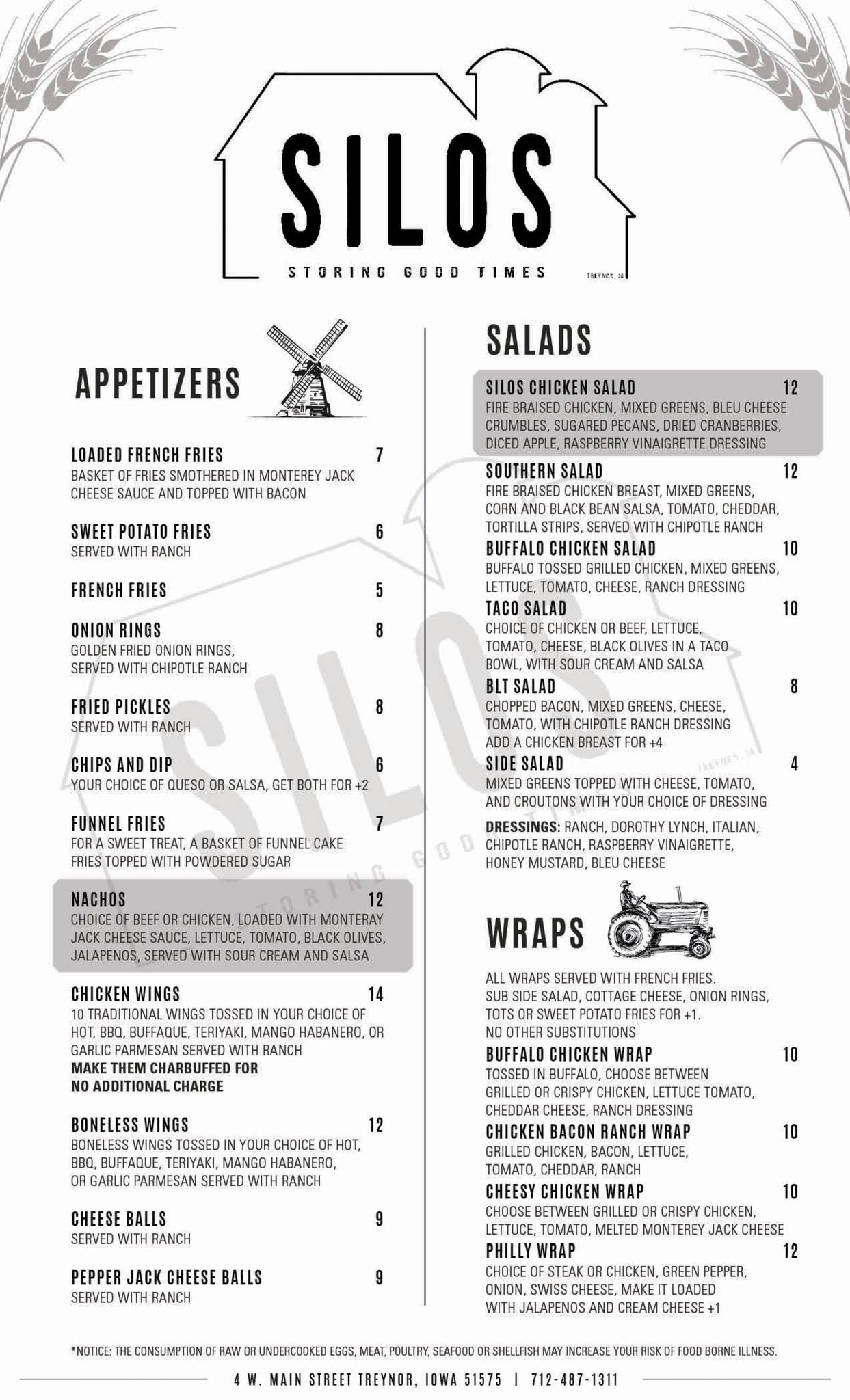 Menu at Silos pub & bar, Treynor