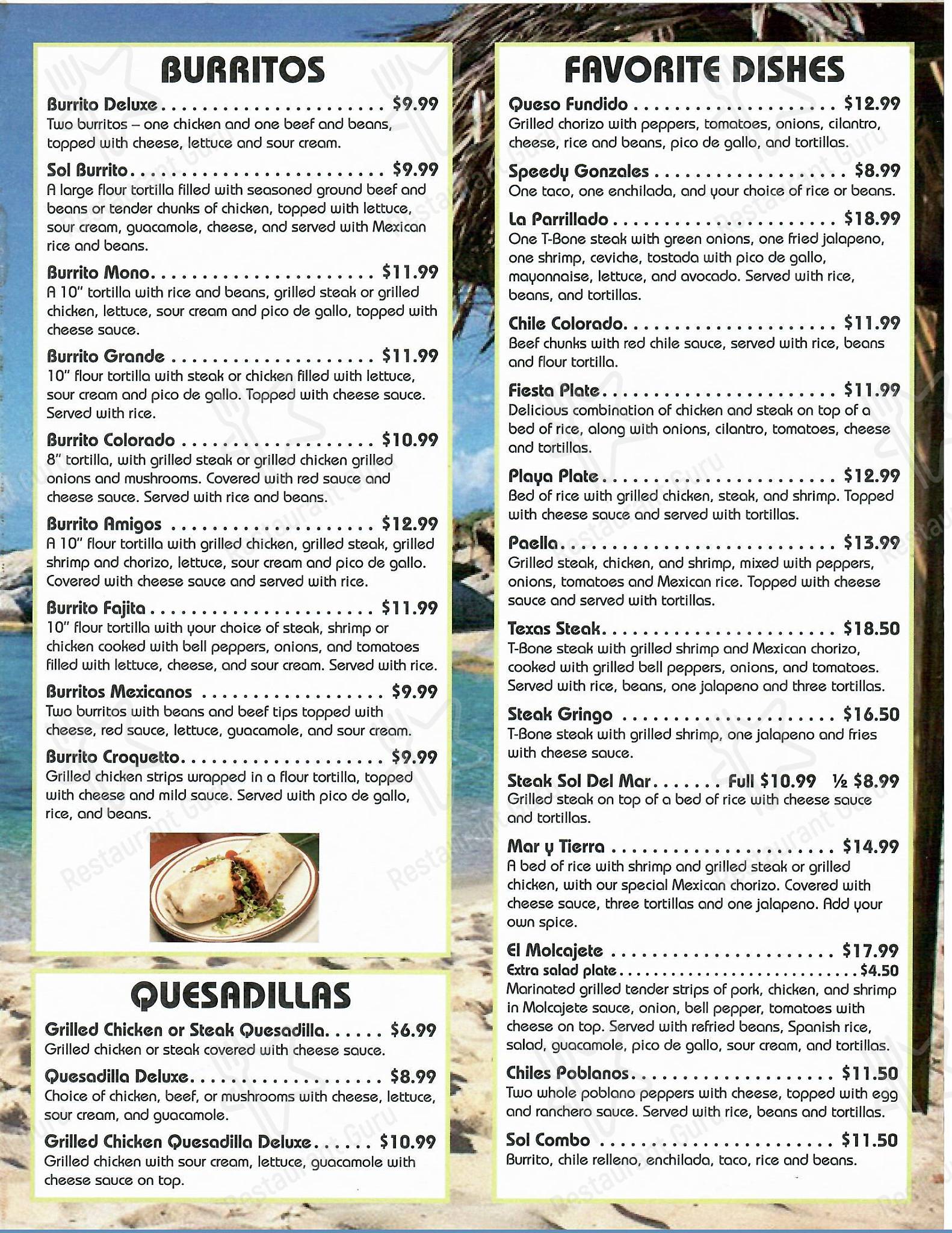 Menu at Sol Del Mar Mexican Bar and Grill, Tuscola