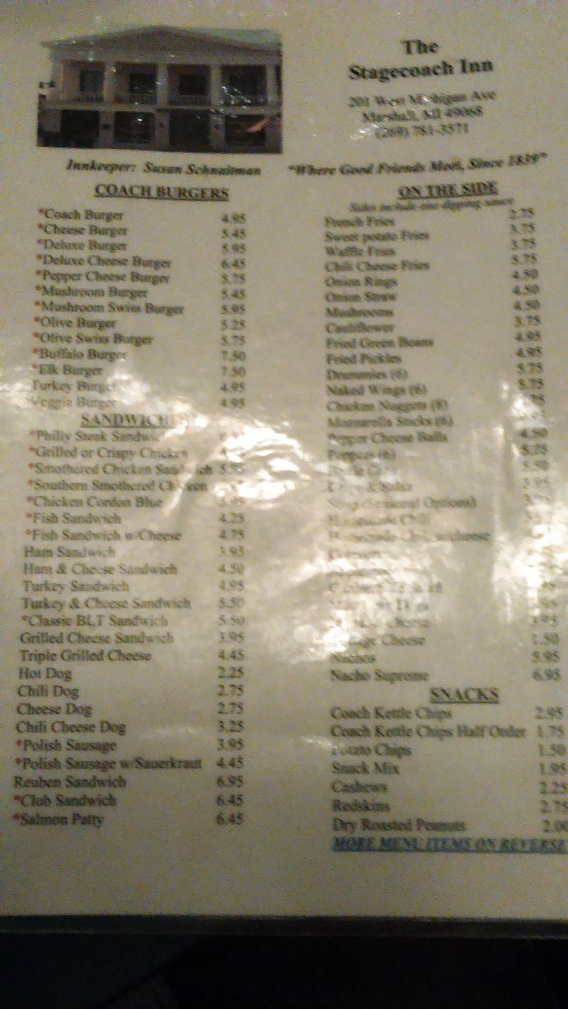 Menu at The Stagecoach Inn pub & bar, Marshall