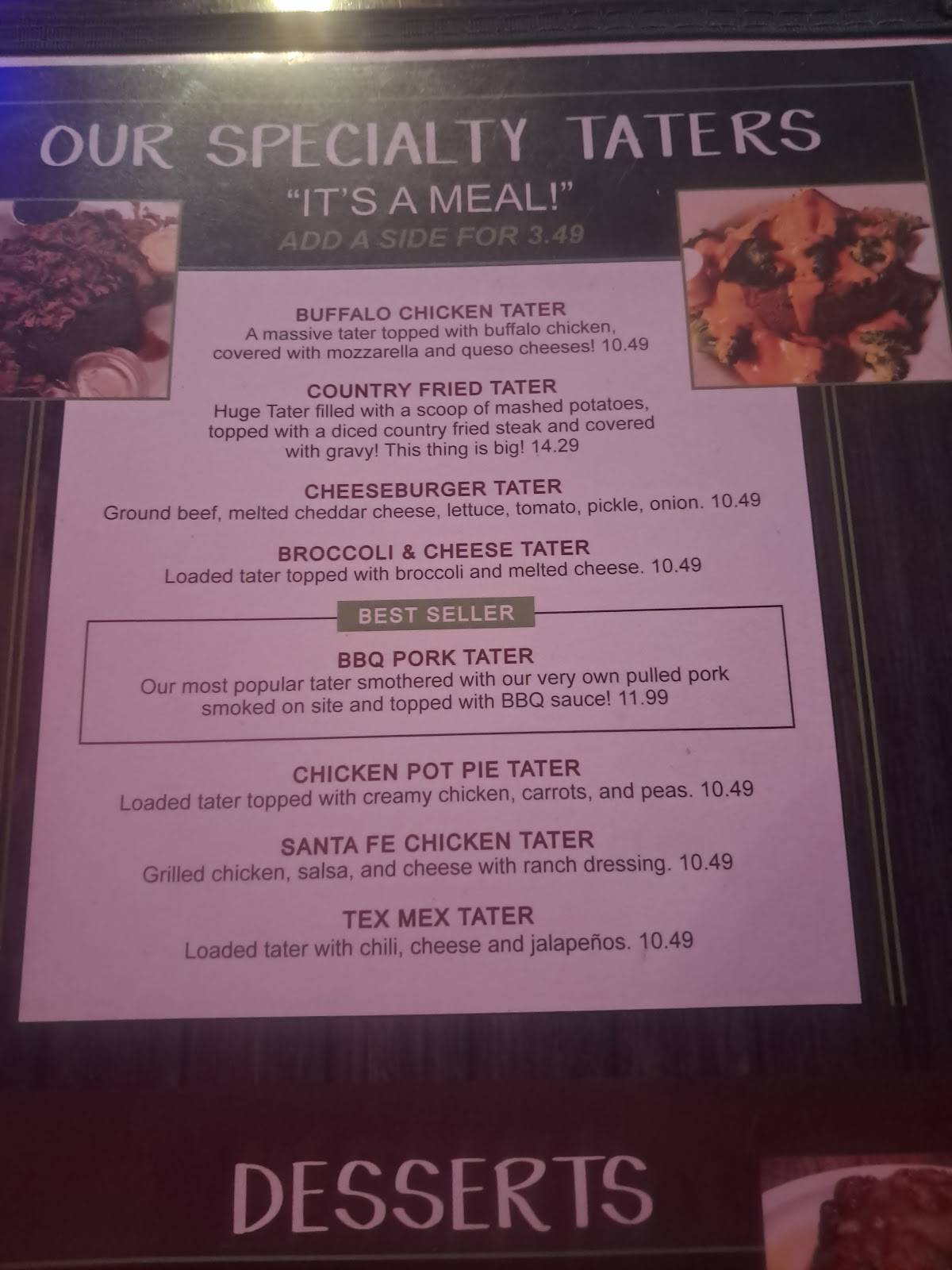 Menu at Tater Patch pub & bar, Rolla, 103 Bridge School Rd