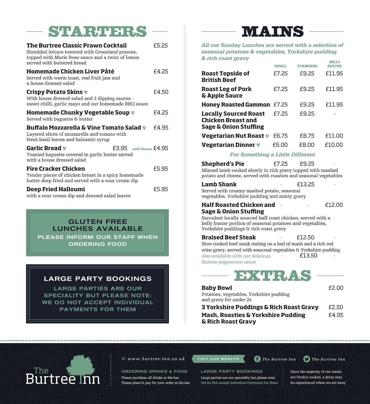 Menu at The Burtree Inn pub & bar, Darlington, Burtree Gate