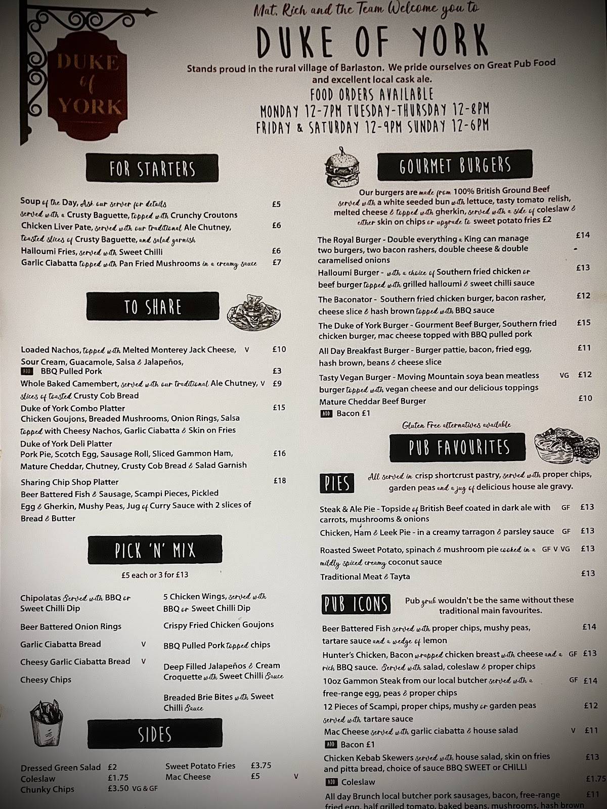Menu at The Duke of York pub & bar, Stoke-on-Trent