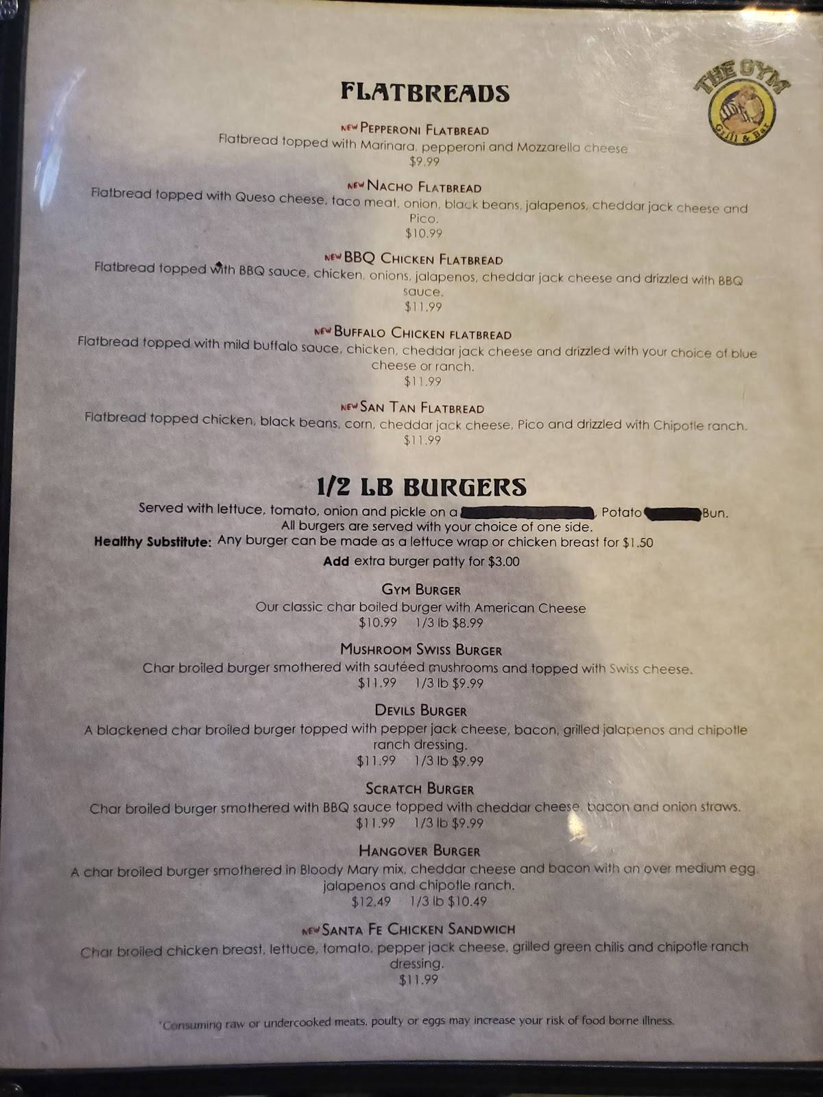 Menu at The Gym Grill and Bar, Queen Creek