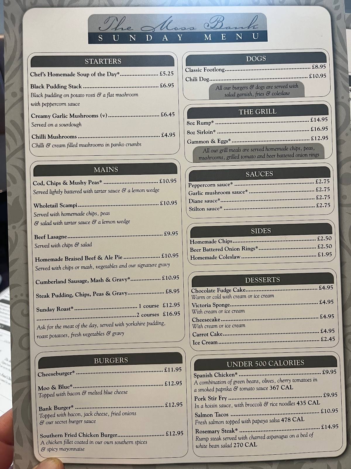 Menu at The Moss Bank pub & bar, St Helens