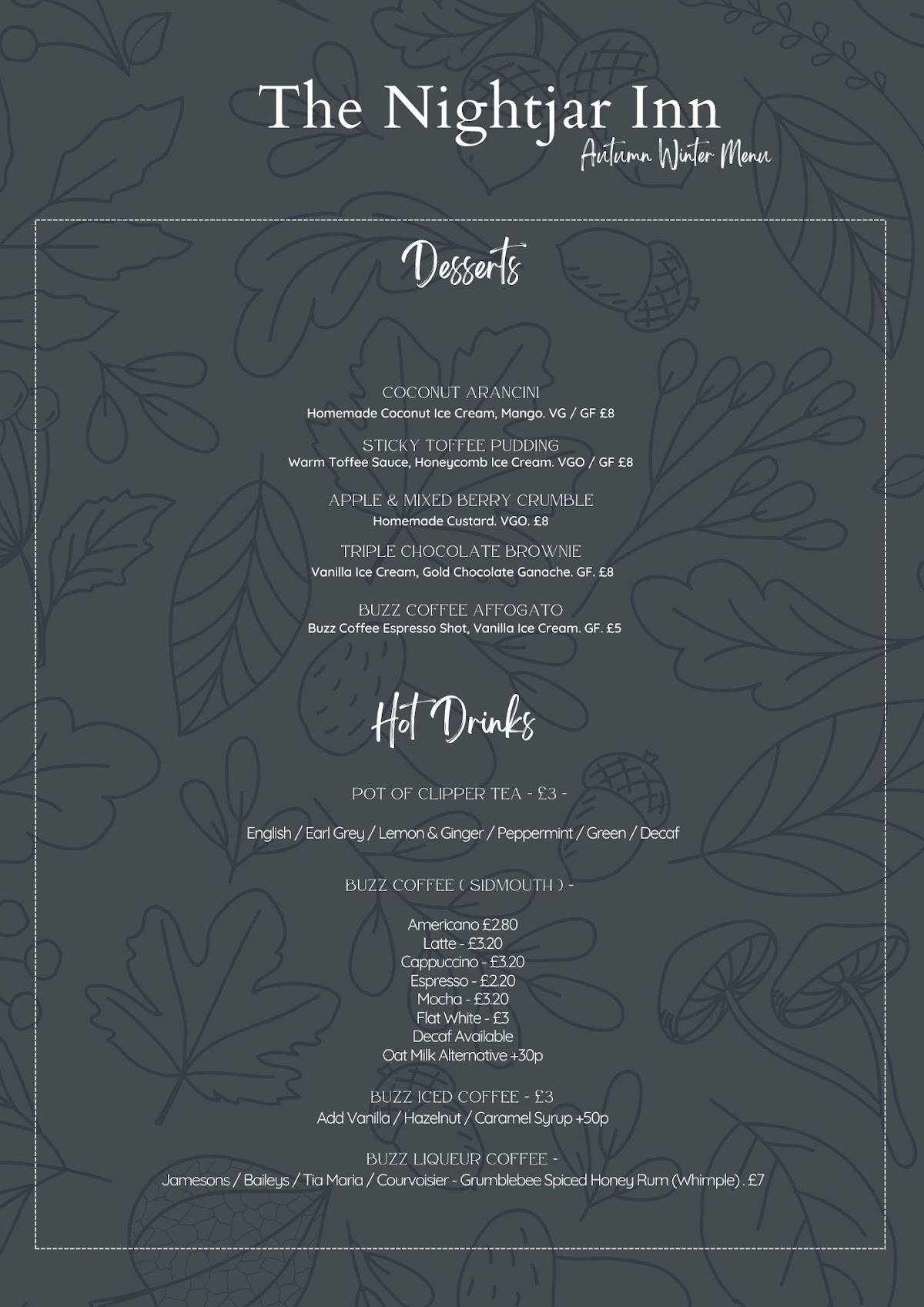 Menu at Villa Verde The Nightjar Inn pub & bar, Aylesbeare