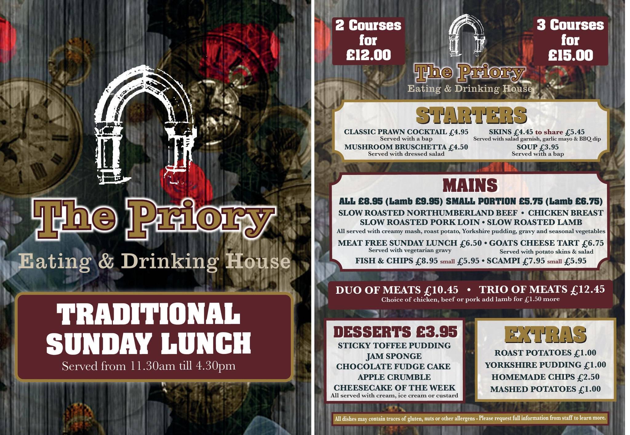 Menu at The Priory pub & bar, North Shields, Front St