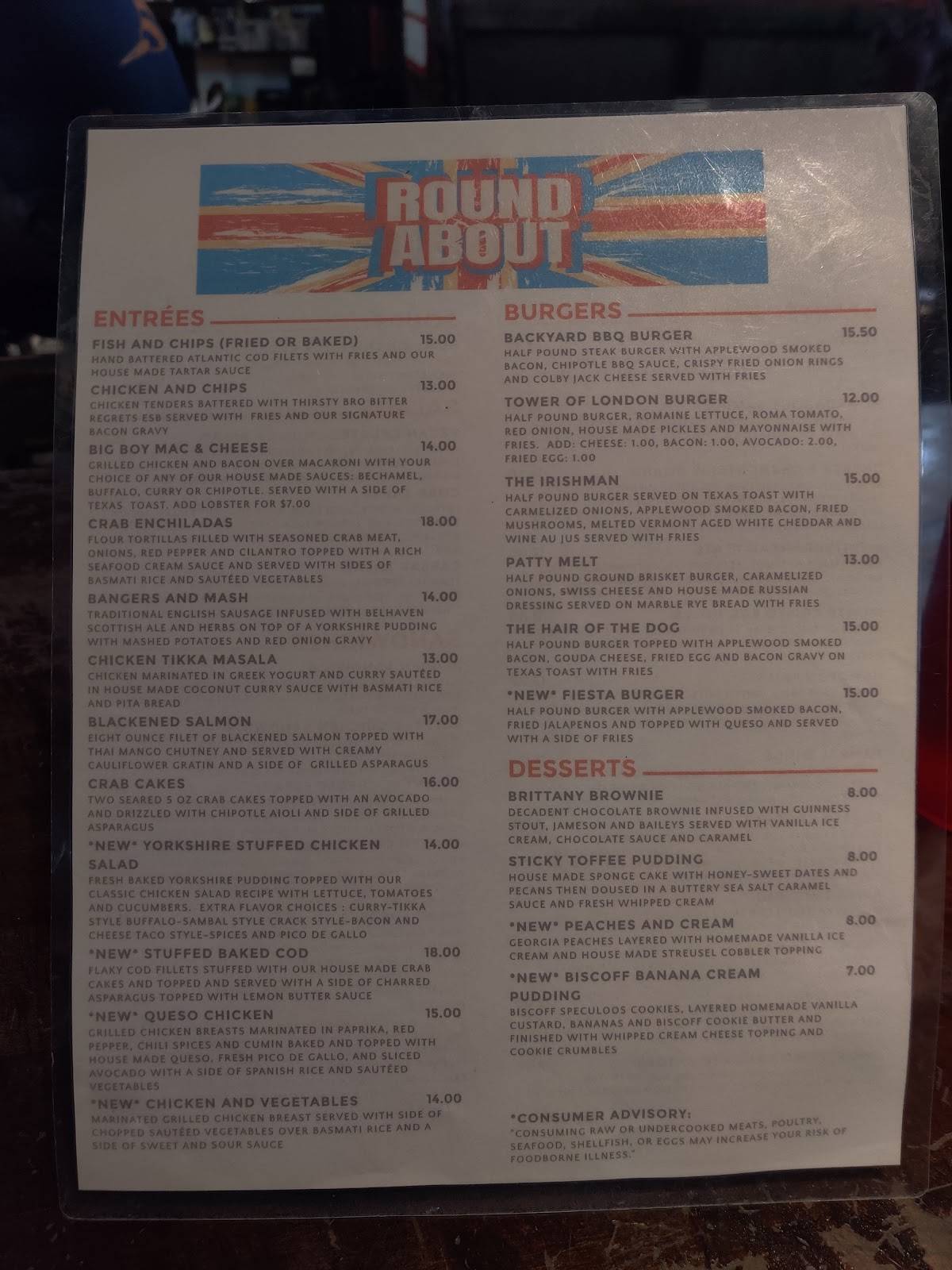 Menu at The Roundabout - Rockwall pub & bar, Rockwall
