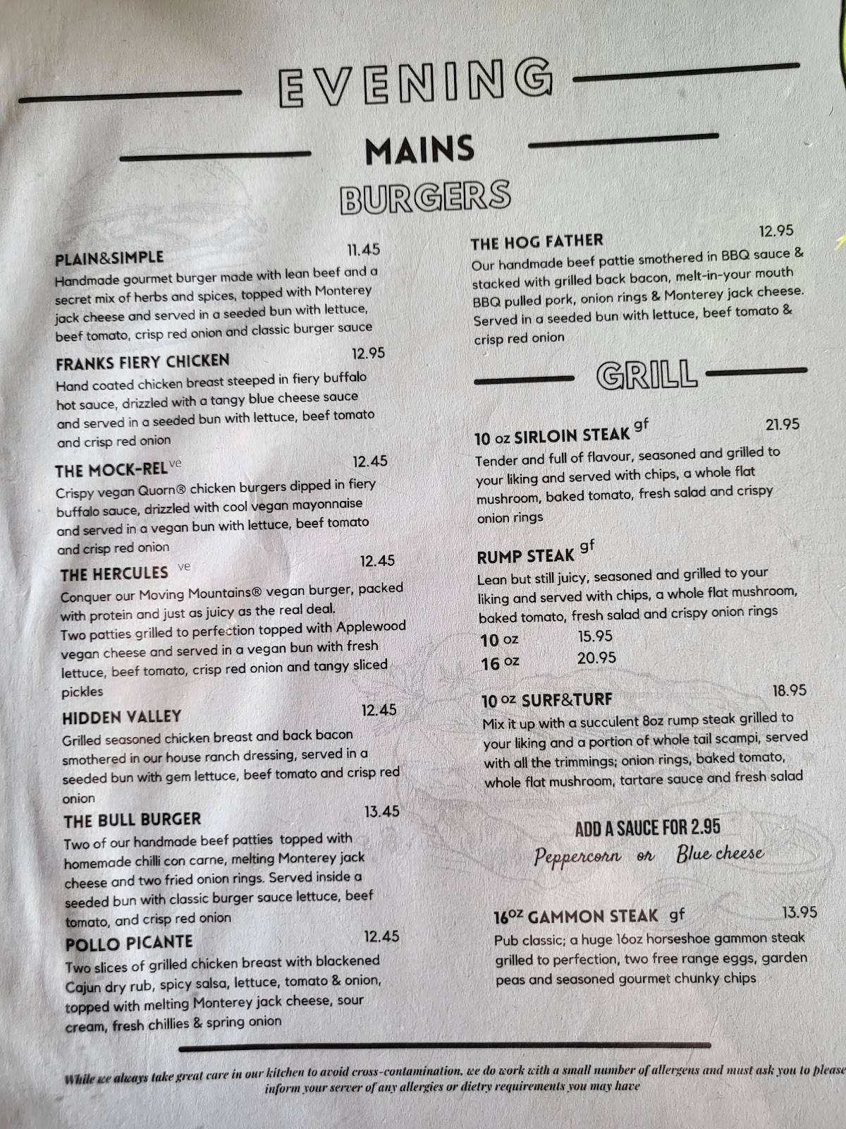 Menu at The White Bull, Coningsby pub & bar, Coningsby