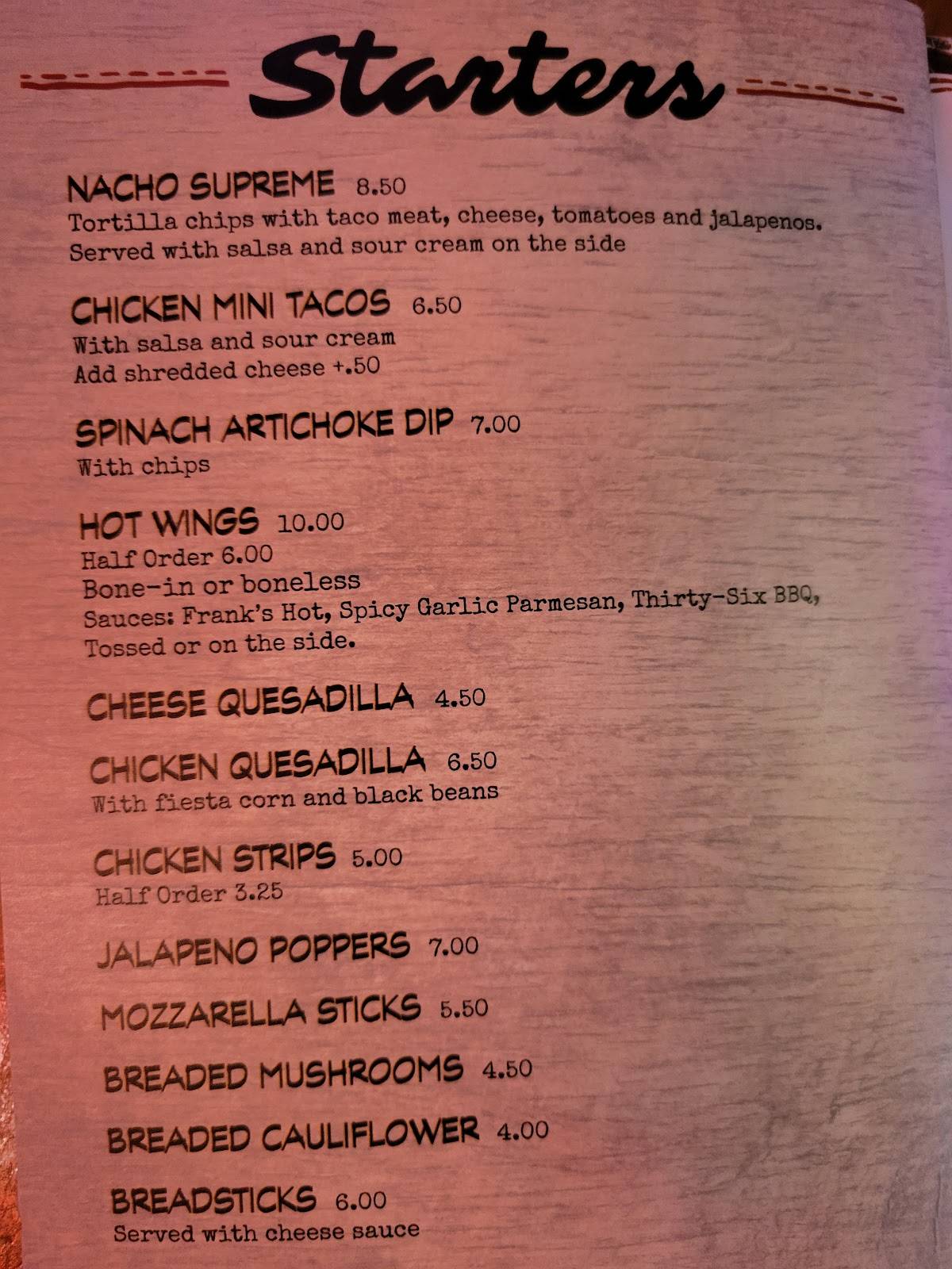 Menu at Thirty Six Saloon pub & bar, Rockville, 108 E Ohio St