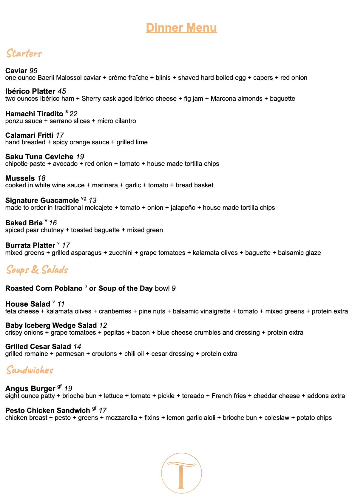 Menu at Thyme Restaurant, El Paso, N Mesa St #24