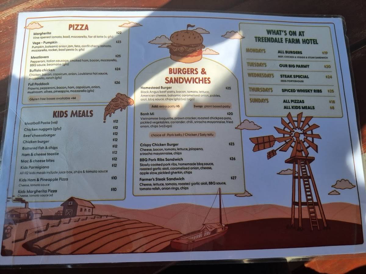 Menu at Treendale Farm Hotel pub & bar, Australind