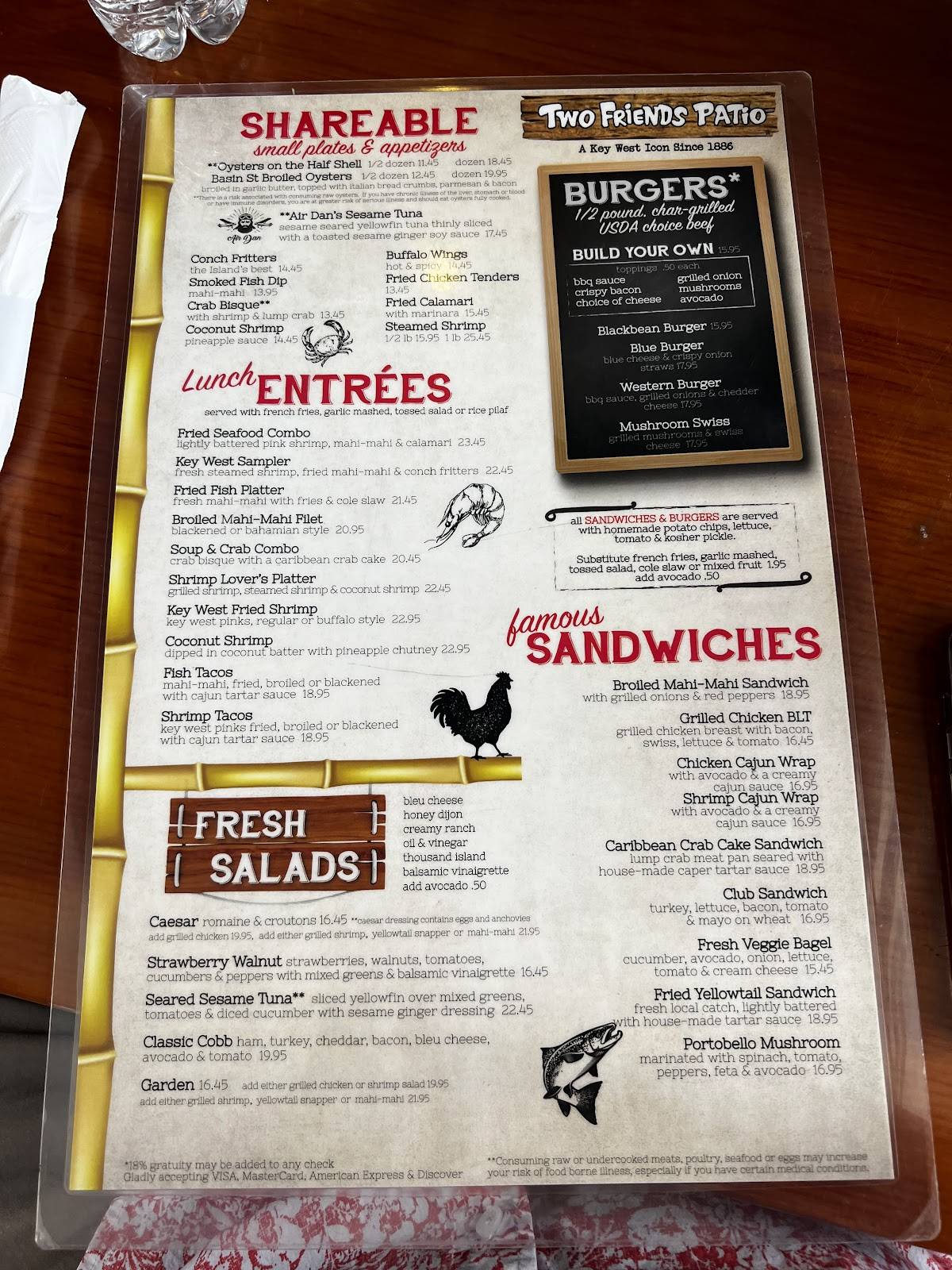 Menu at Two Friends Patio Restaurant, Key West