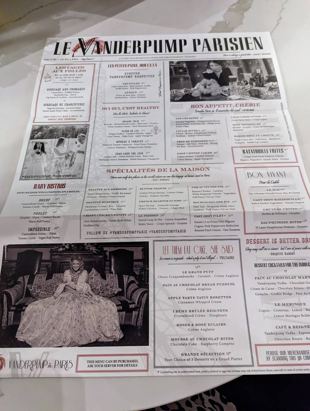 Menu at Vanderpump à Paris pub & bar, Las Vegas