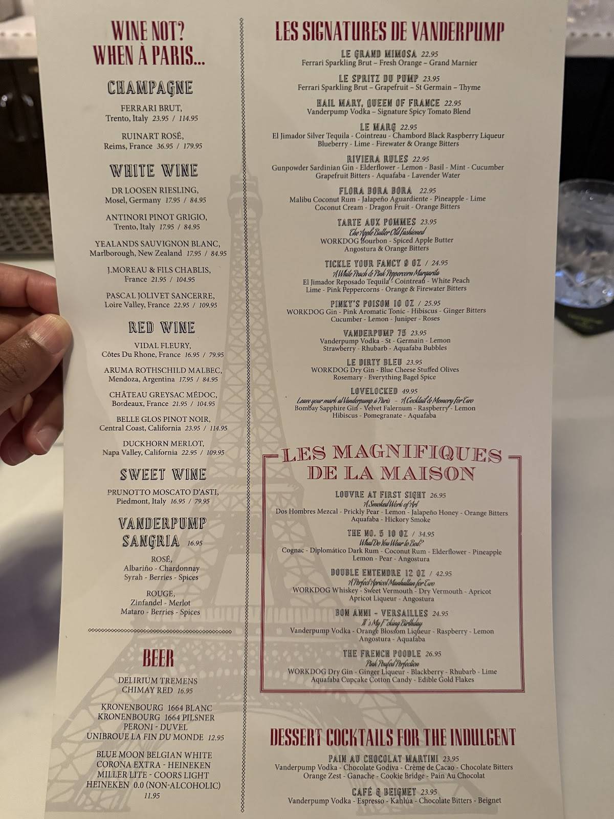 Menu at Vanderpump à Paris pub & bar, Las Vegas