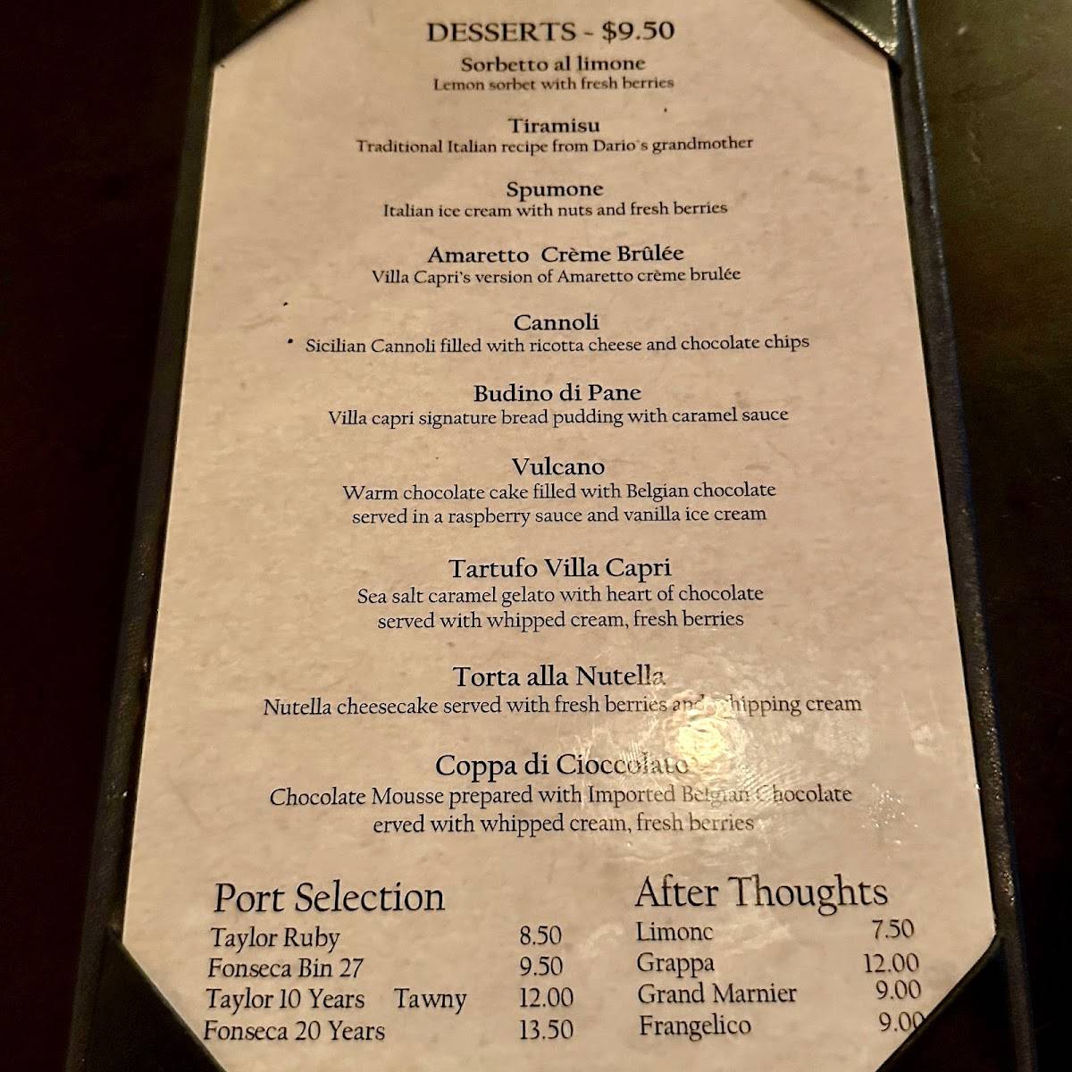 Menu at Villa Capri Trattoria & Wine Bar, Poway