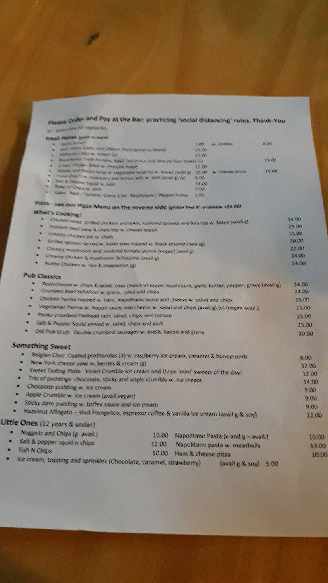 Menu at Wallace Hotel pub & bar, Wallace