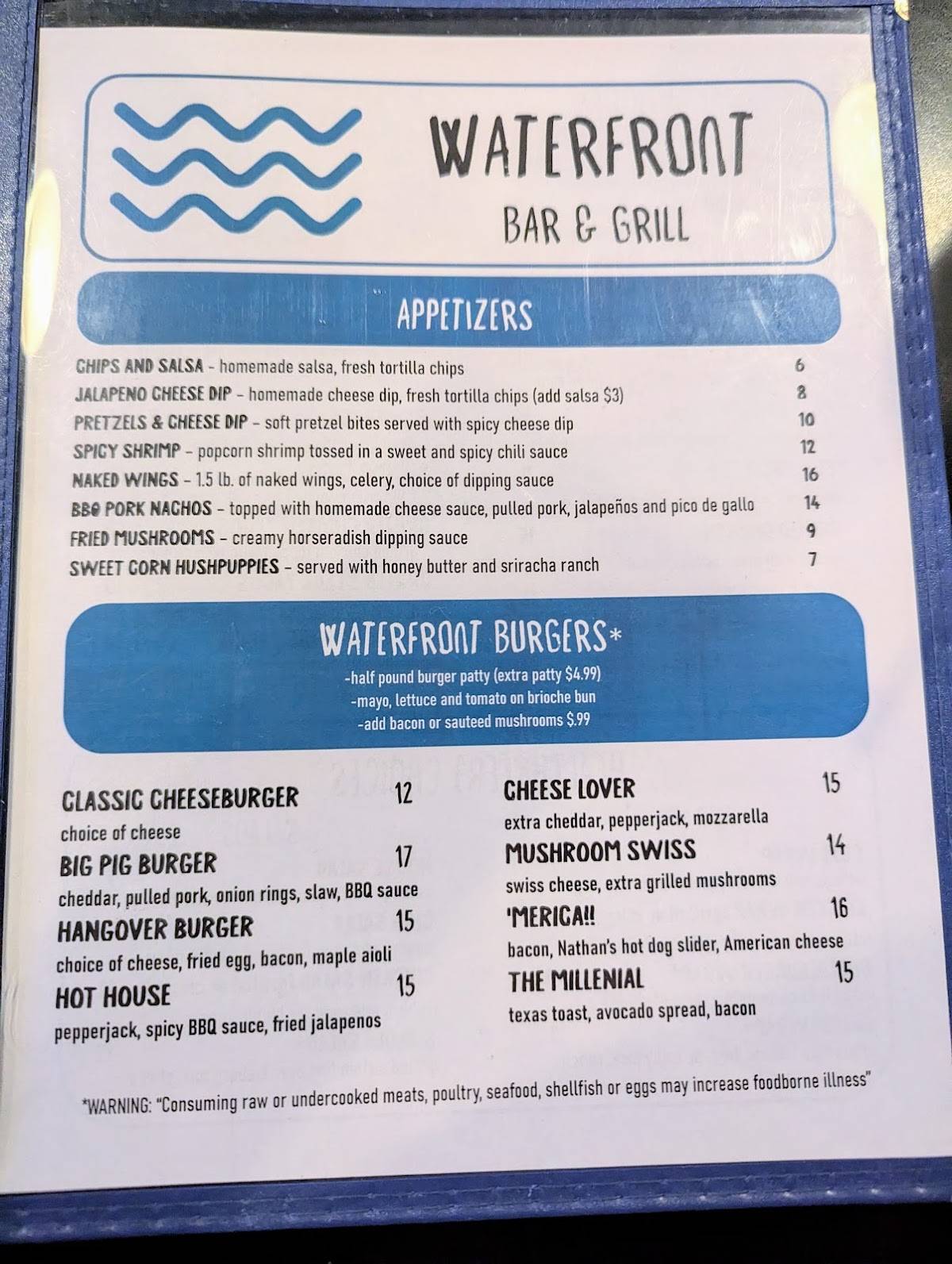 Menu at Waterfront Bar & Grill, Maryville
