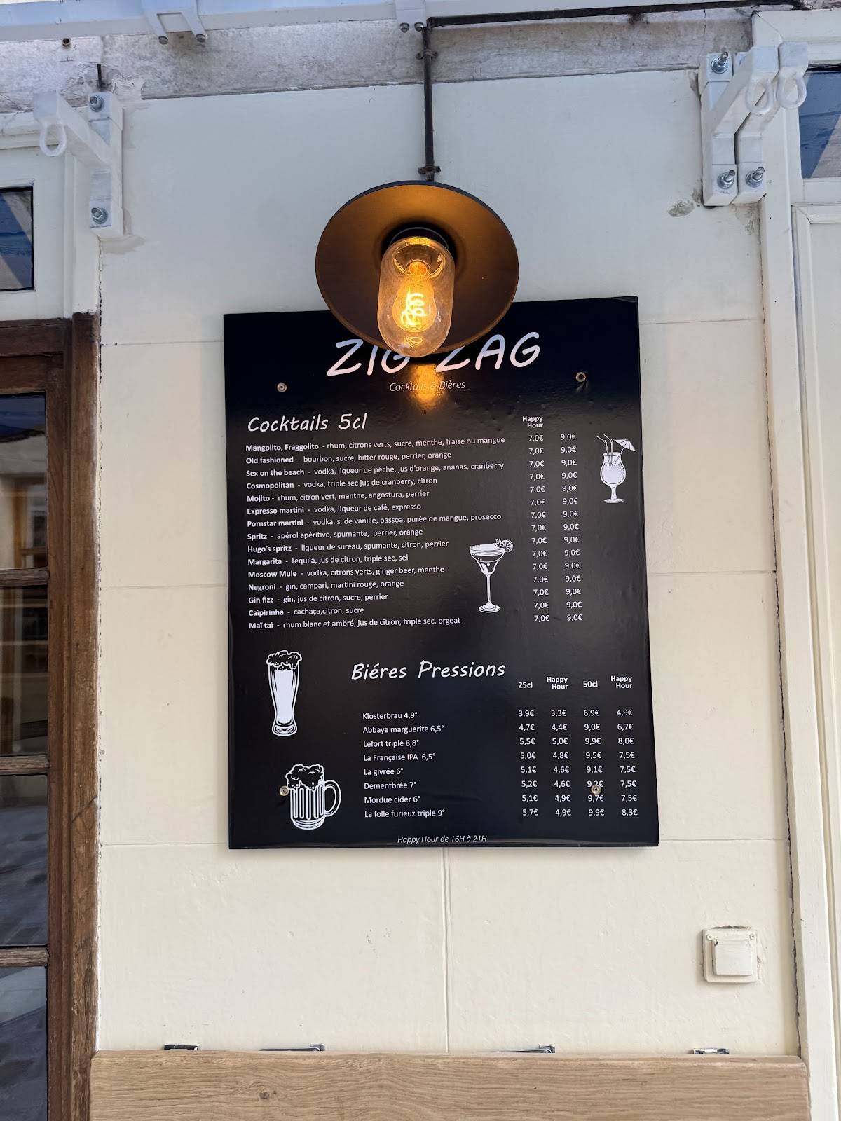 Menu au Zig Zag Caffé pub et bar, Paris, 32 Rue des Carmes
