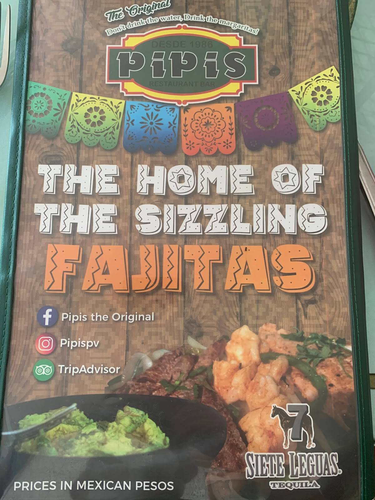 Menu at Pipis restaurant, Puerto Vallarta