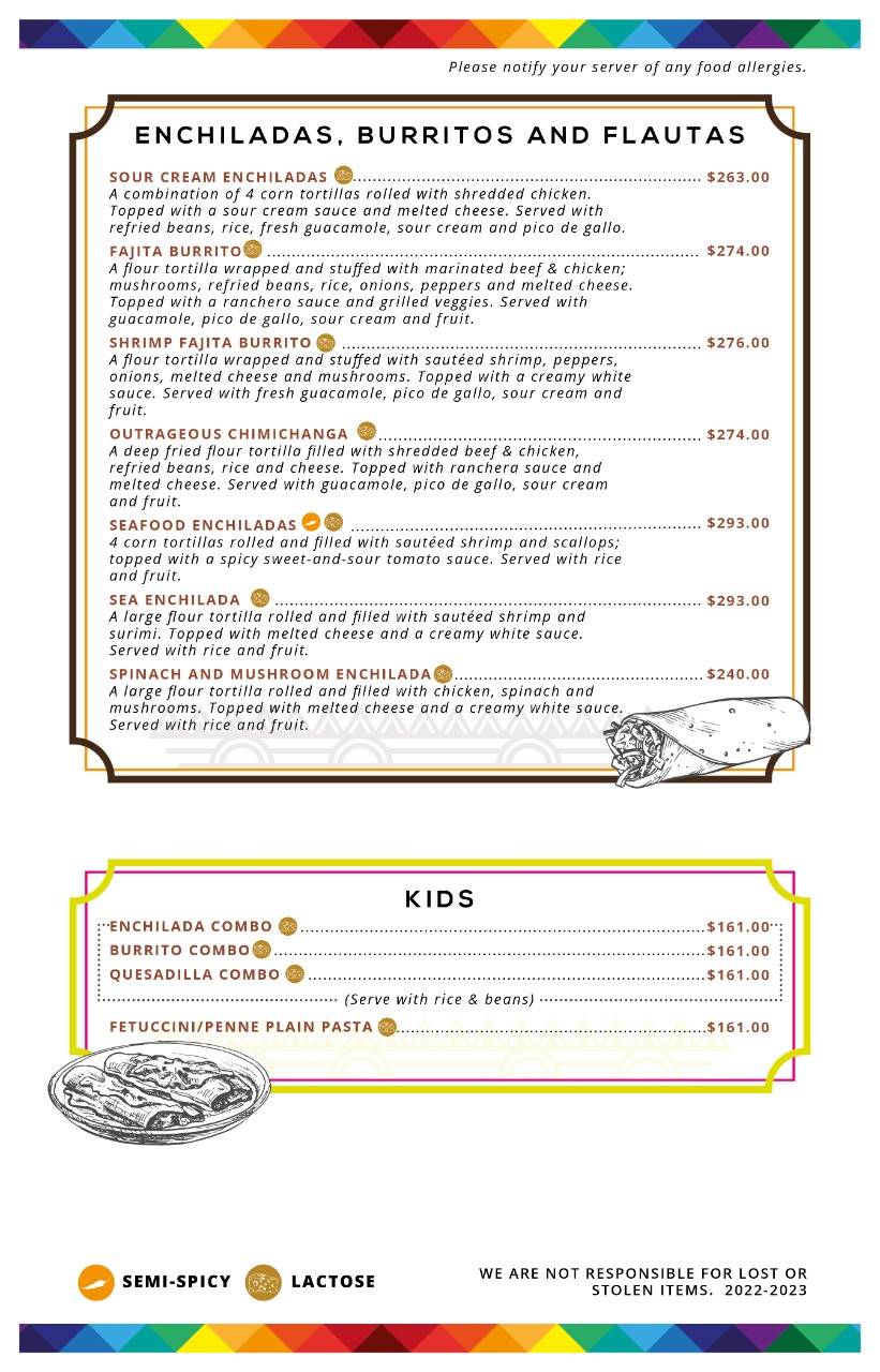 Menu at Pipis restaurant, Puerto Vallarta