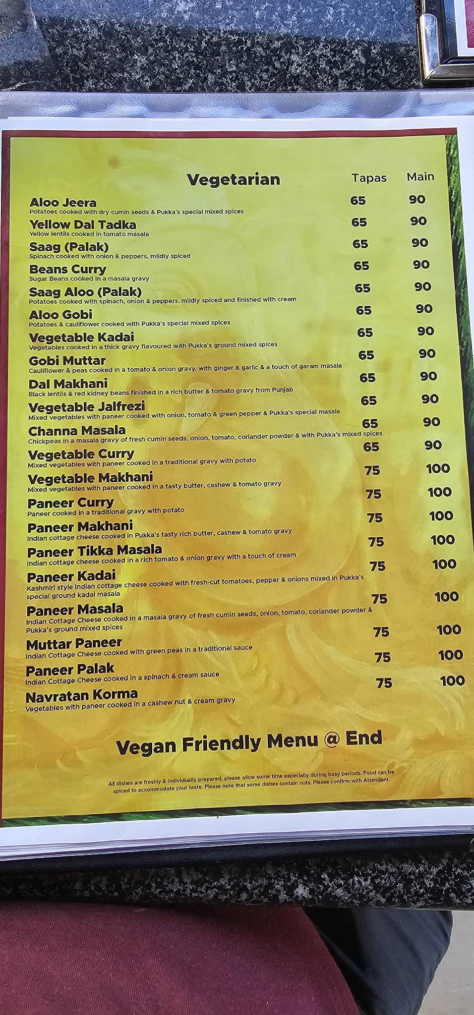 Menu at Pukka Indian Cuisine restaurant, Vanderbijlpark