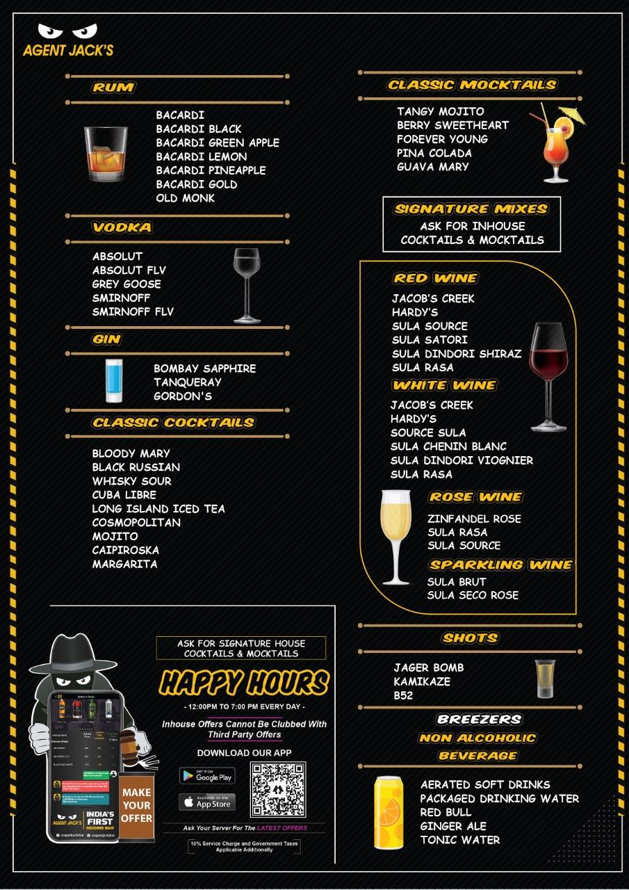Menu at Agent Jack's (SB Road), Pune, GRMG+P58 Laxmi