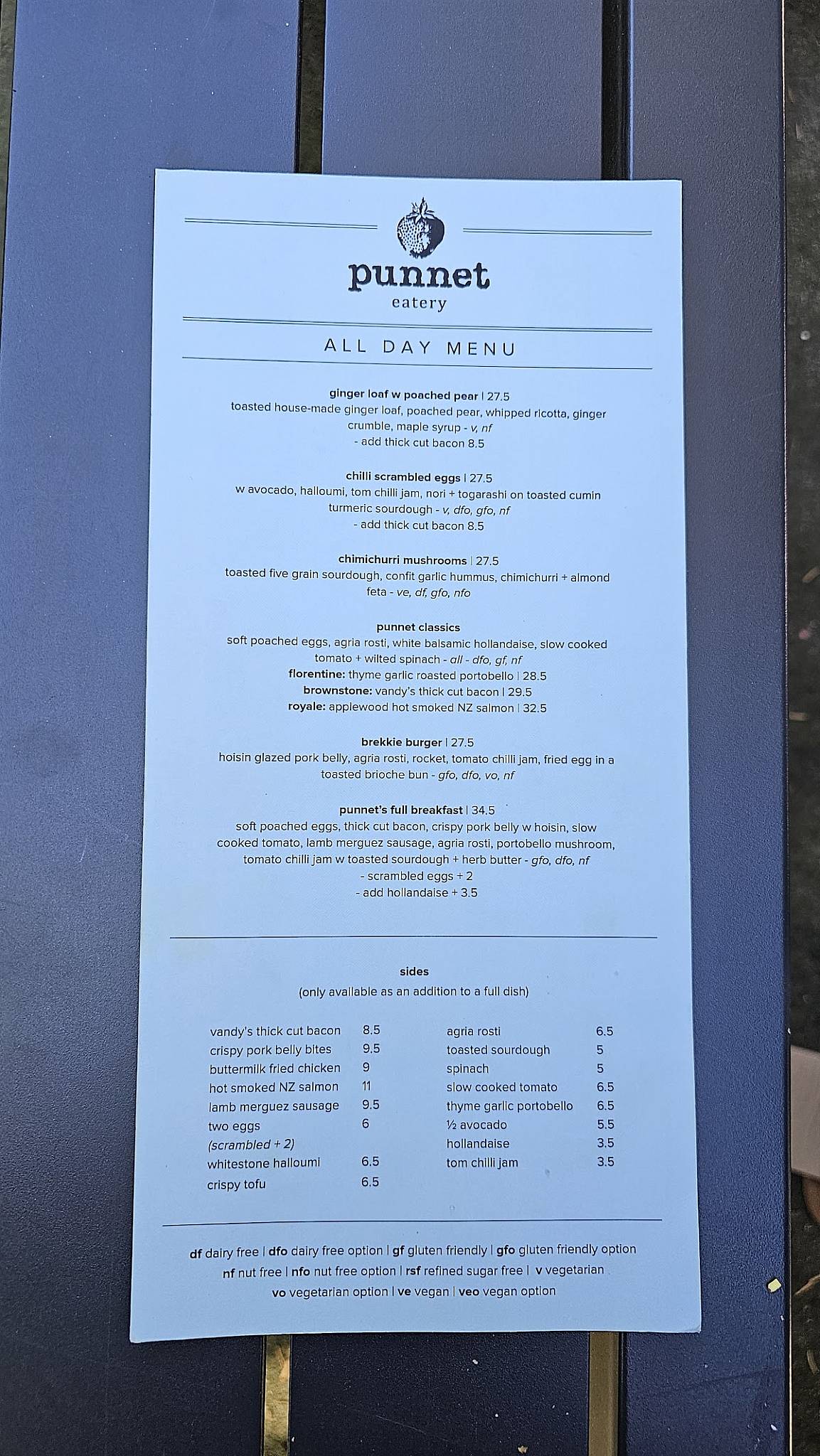 Menu at Punnet Eatery cafe, Tamahere