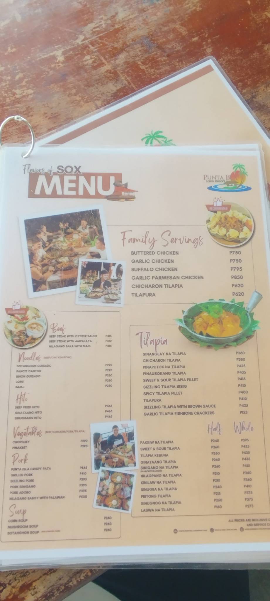 Menu at Punta Isla Lake Resort Restaurant, Lake Sebu