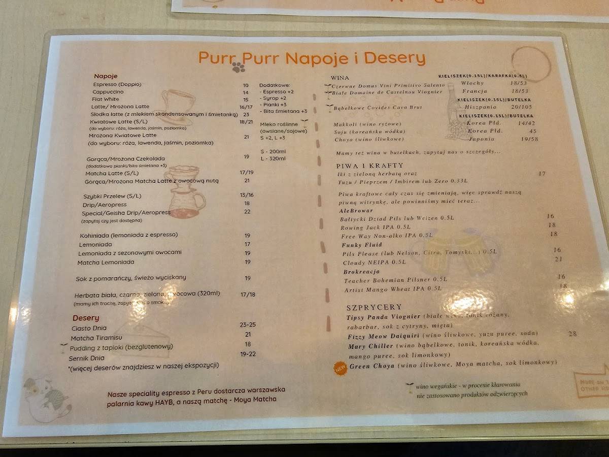 Menu at Restauracja Purr Purr (Kocia Strefa od 12 lat) restaurant, Warsaw