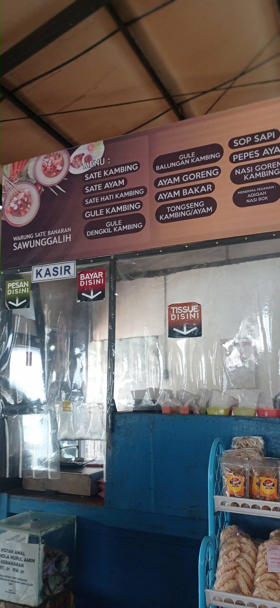Menu at Warung Sate Sawunggalih Banaran restaurant, Purwokerto